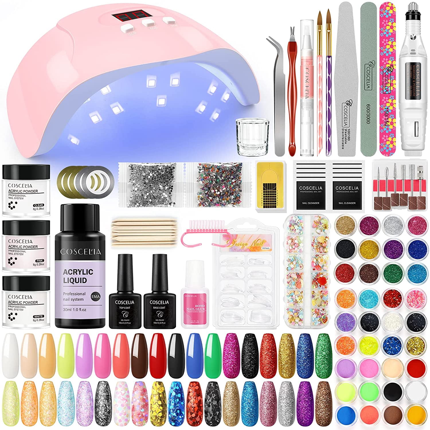 Coscelia Acrylic Nail Kit with Nail Drill and U V Light 27 Powder Color ...