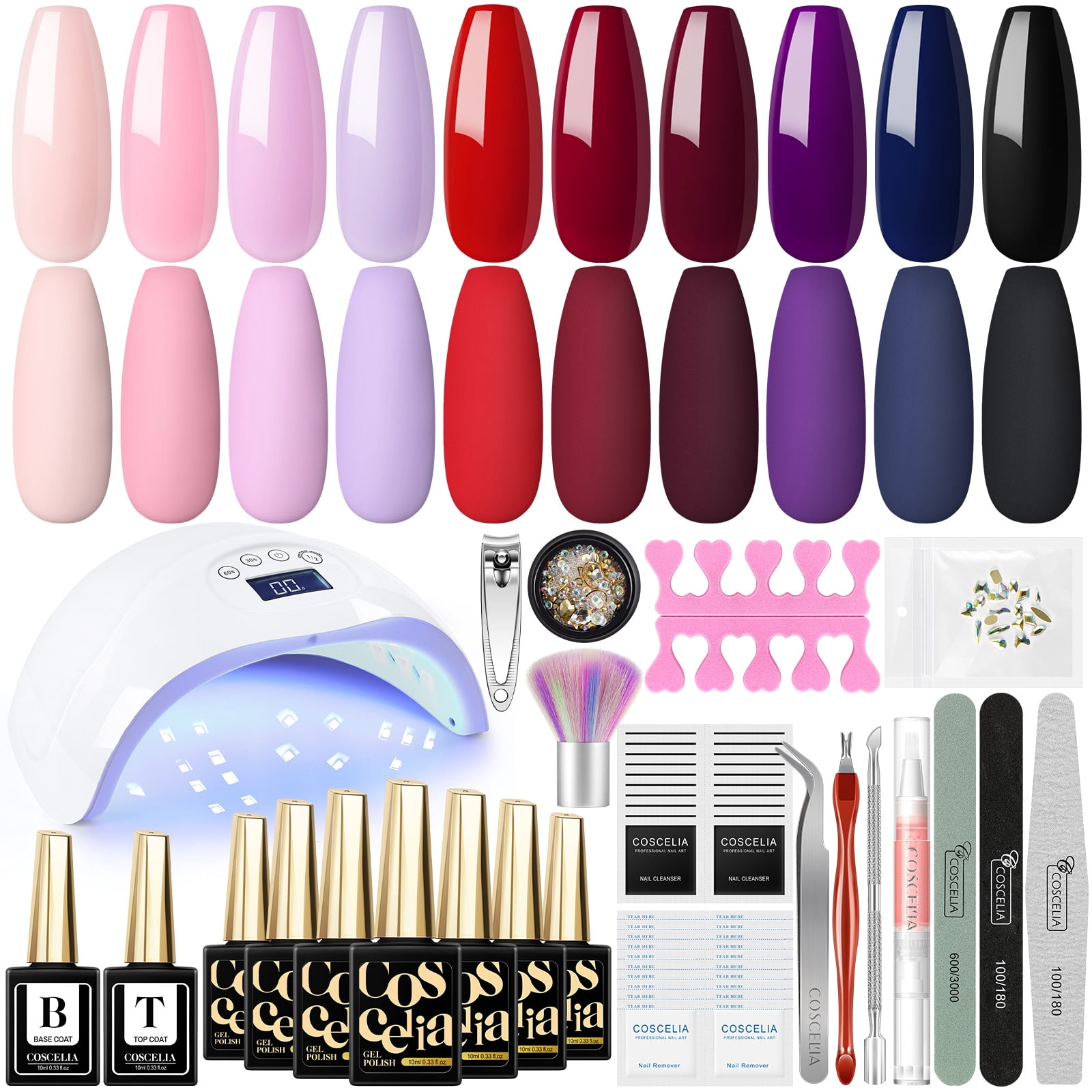 Coscelia Gel Nail Polish Kit with Nail Light 10 Colors Nail Polish Top ...