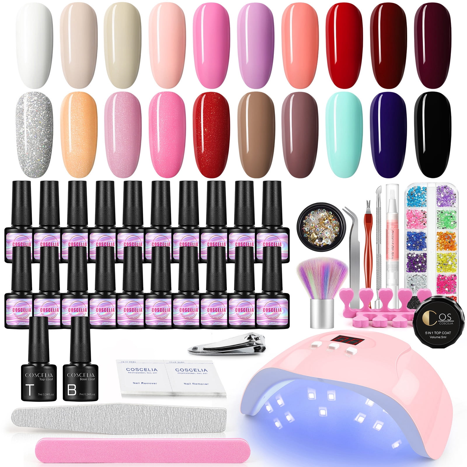 Coscelia Gel Nail Polish Kit with U V Light 36W 20 Pink Glitter Colors ...