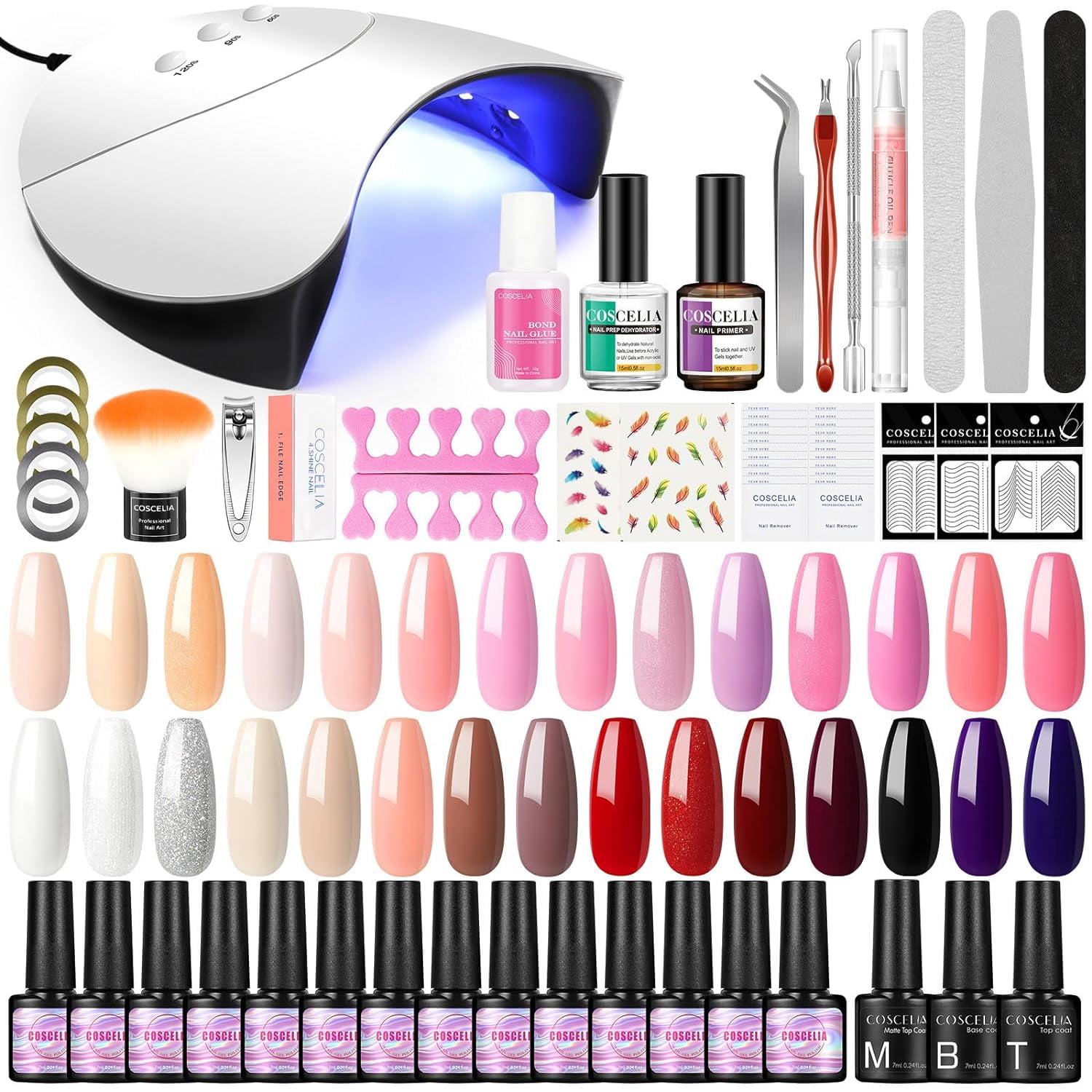 Coscelia Gel Nail Polish Kit with U V Light 36W Matte Top Coat Starter ...