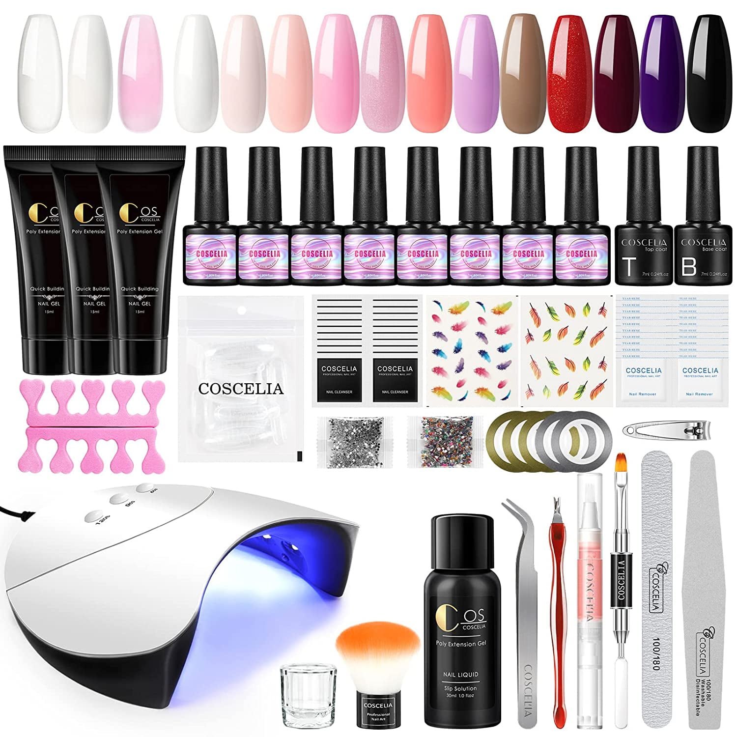 Coscelia Gel Nail Polish Kit with UV Light 36W 15 Colors Poly Nail Gel ...