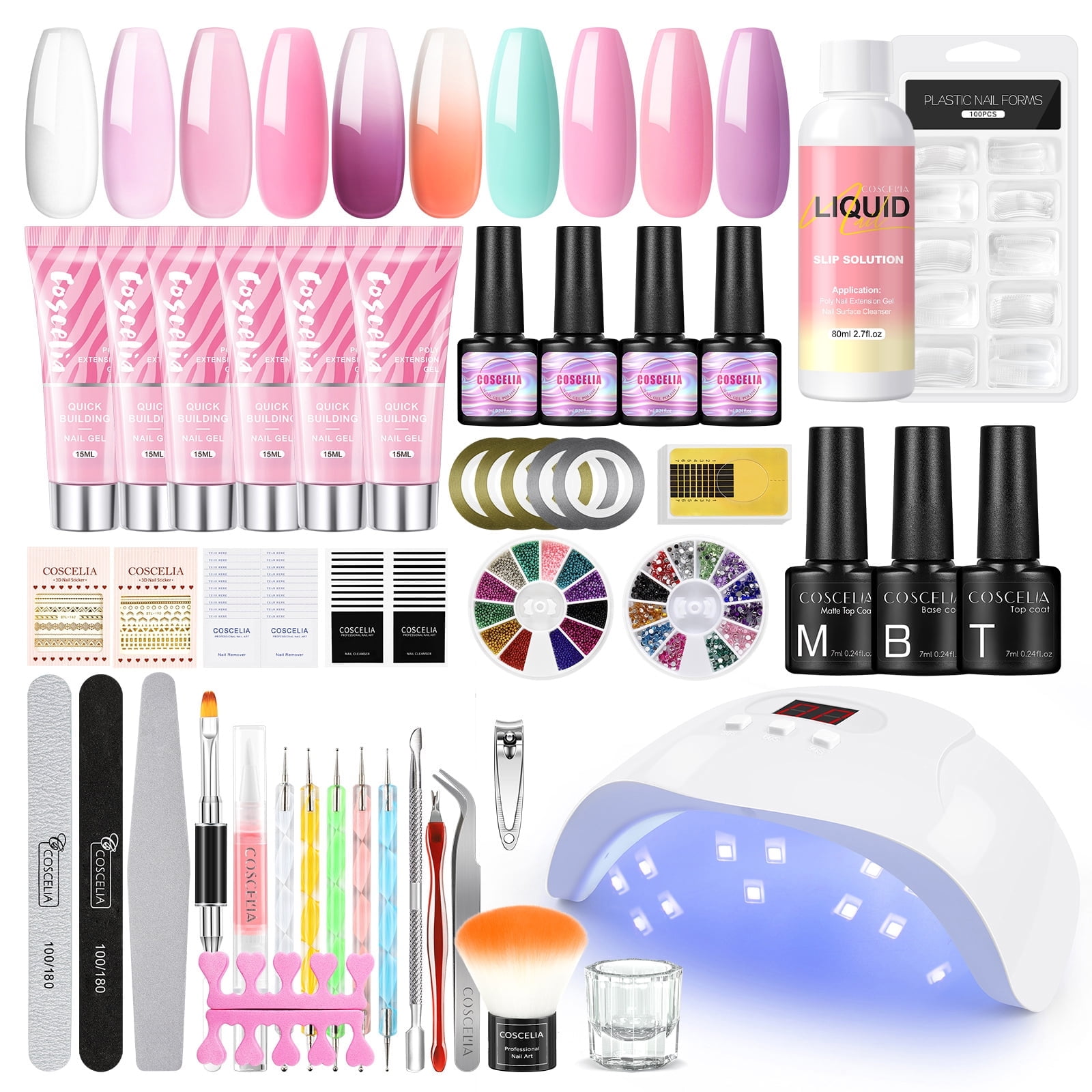 Coscelia Manicure Gel Nail Polish Starter Kit with U V Light, Poly Nail ...