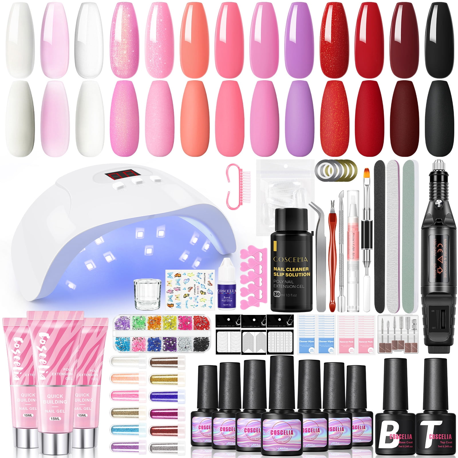Coscelia Gel Nail Polish Kit with U V Light and Drill Starter Kit 10pc ...