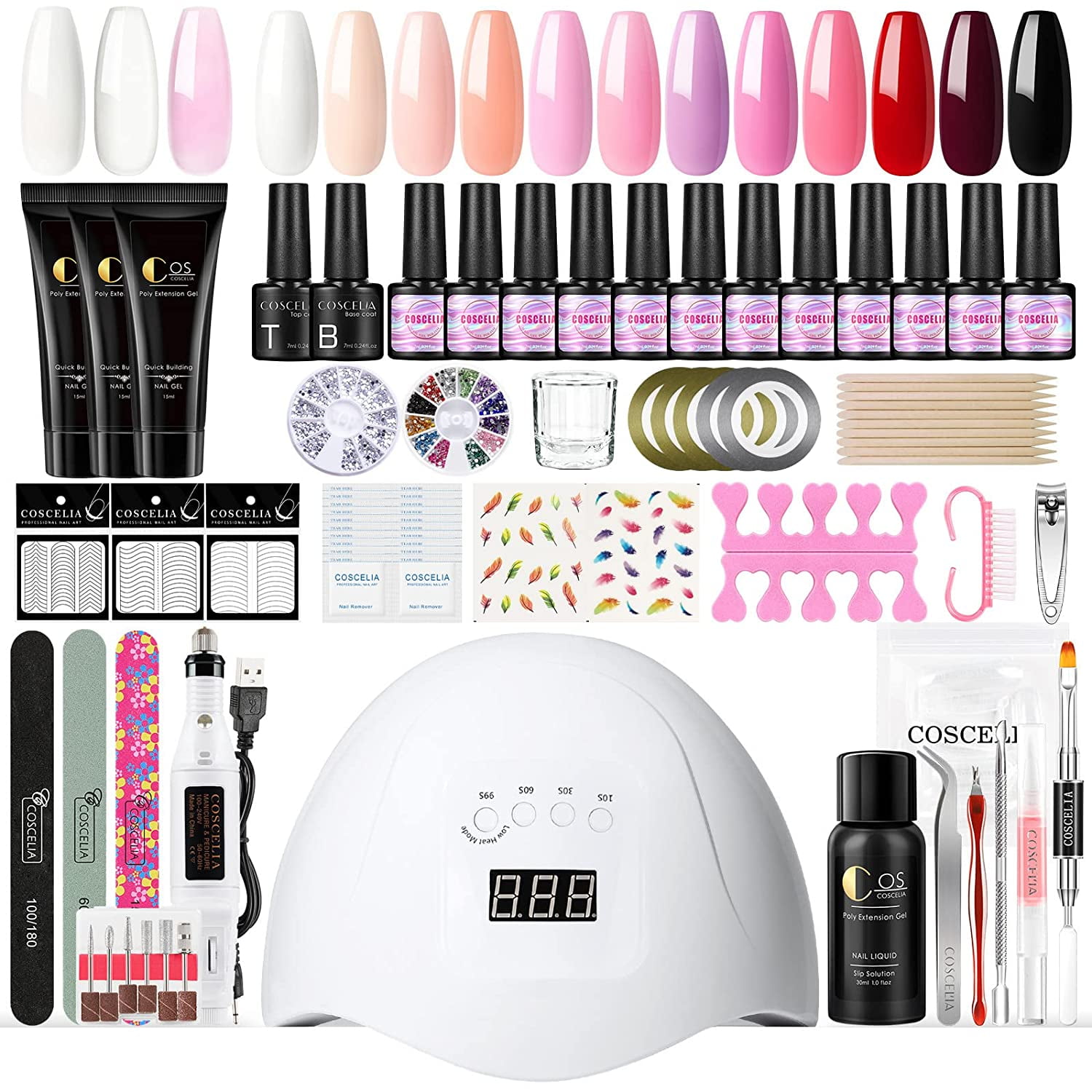 Coscelia Poly Nail Gel Kit with U V Light 80W and Drill Gel Nail Polish ...