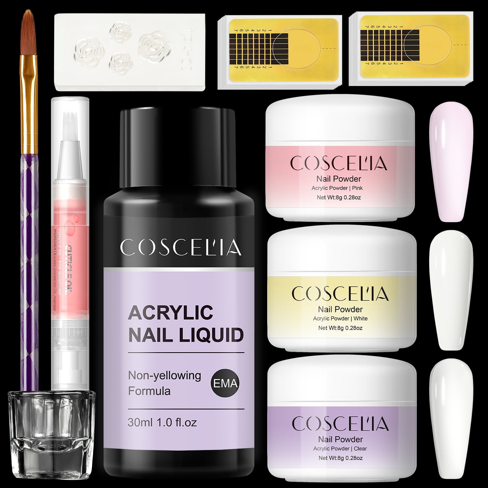 Coscelia Professional Acrylic Nail Kit 3 Colors Nails Extension Kit ...