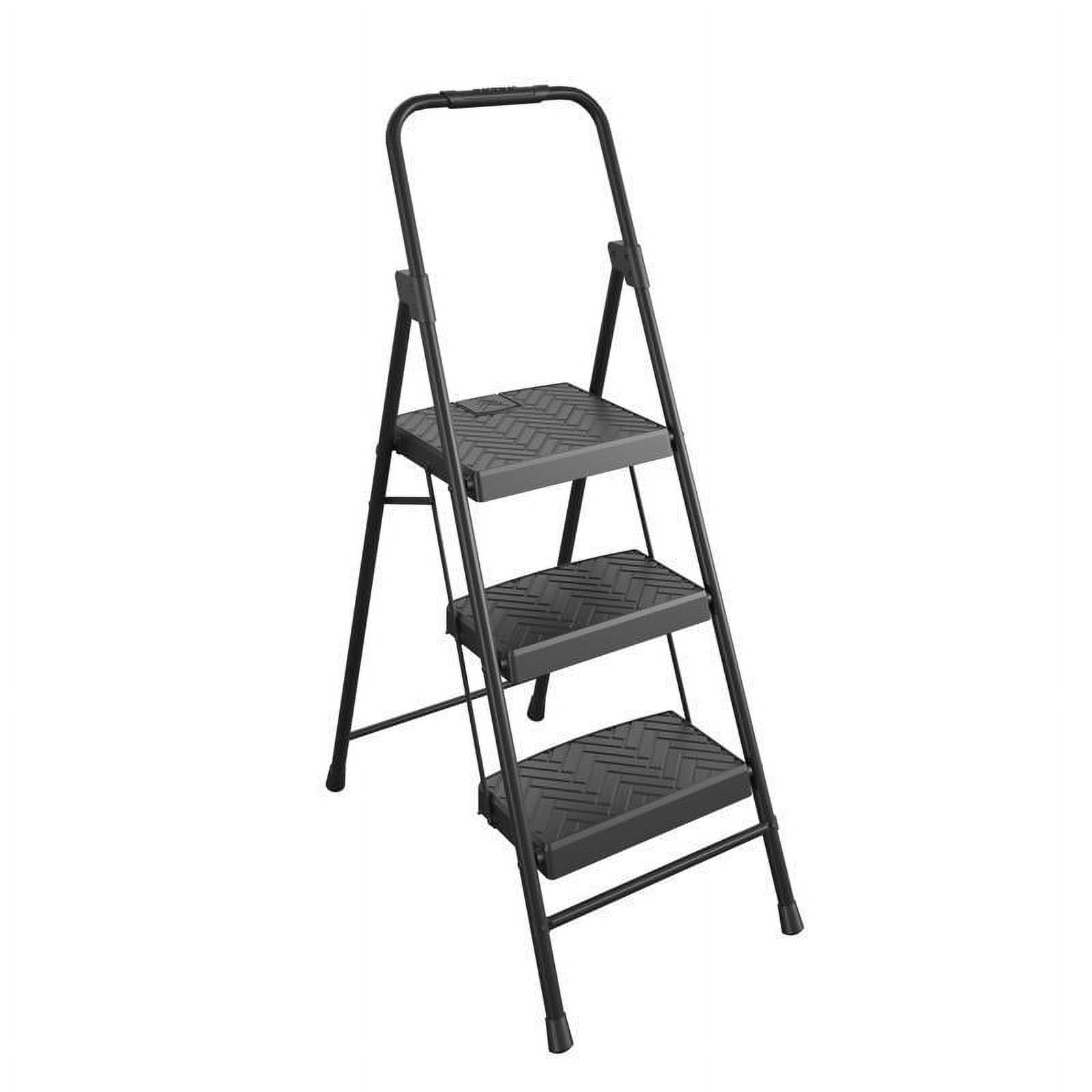 Cosco 3-Step Pro-Grade Steel Step Stool, Black, 300 lb. Capacity, 53.54 ...
