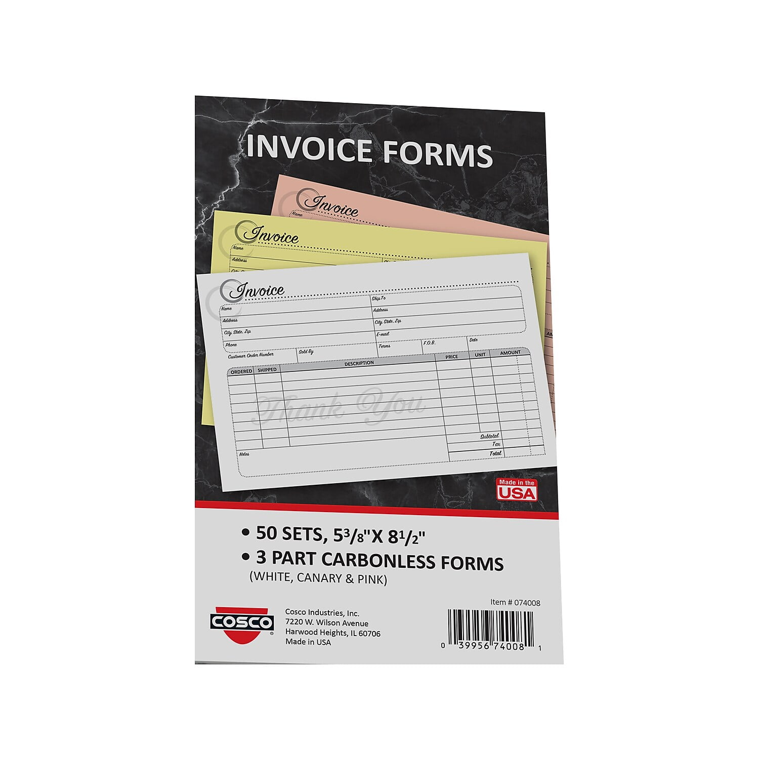 Cosco Artistic 3-Part Carbonless Invoices5.4" x 8.5"50 Sets/Book ...