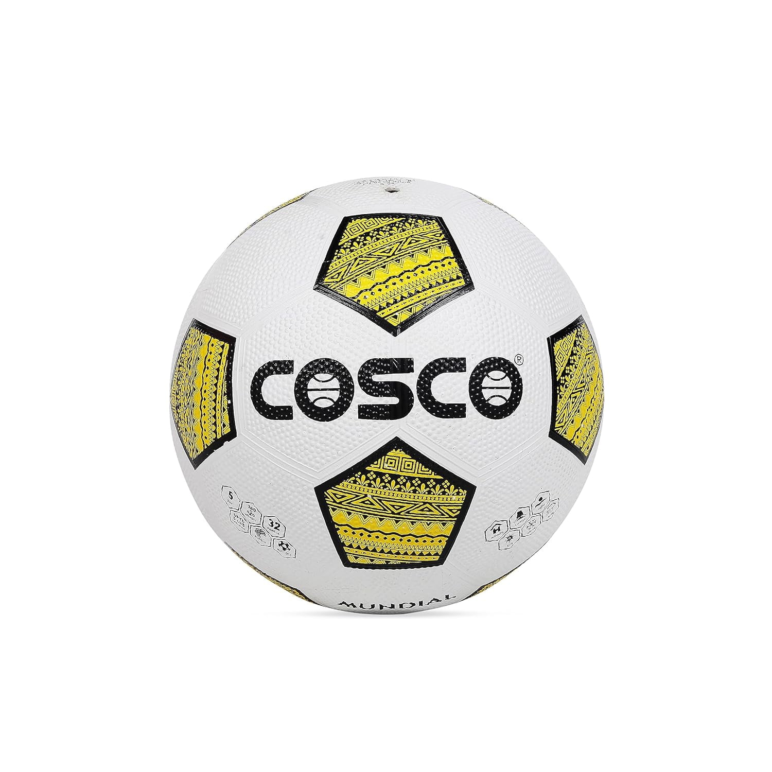 Cosco Football Mundial Size 5, Colour White & Yellow | Rubber Moulded ...