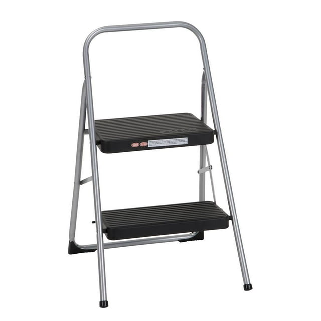 Cosco Steel 2-Step Folding Step Stool, Platinum & Black - Walmart.com