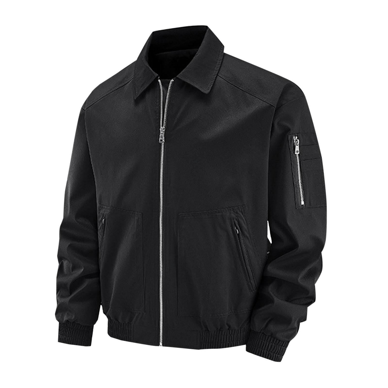 COSFO Bomber Jacket for Men Solid Casual Black Zip Up Heavyweight ...