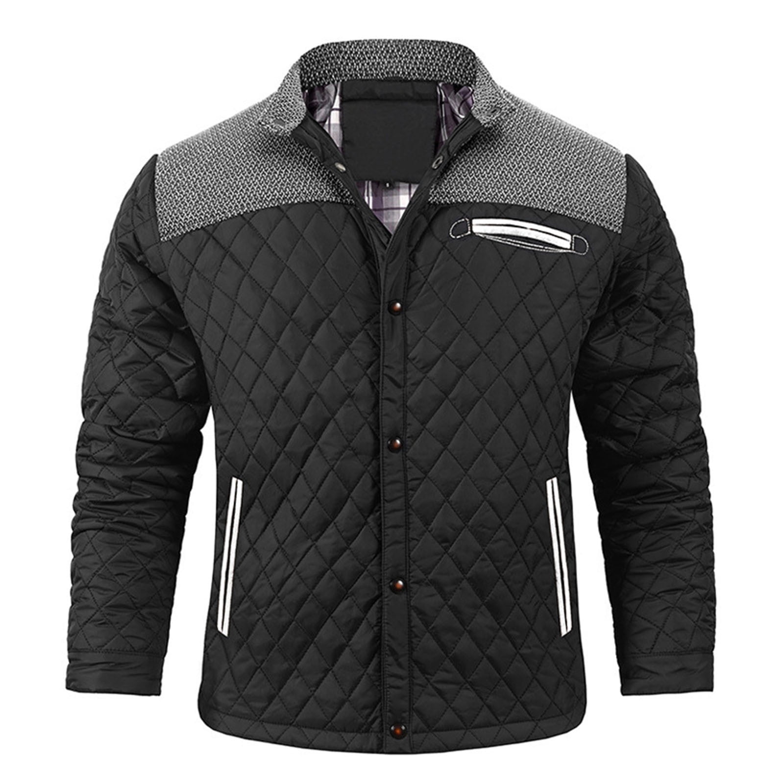 COSFO Button Fall Jackets for Men Quilted Colorblock Casual Black ...