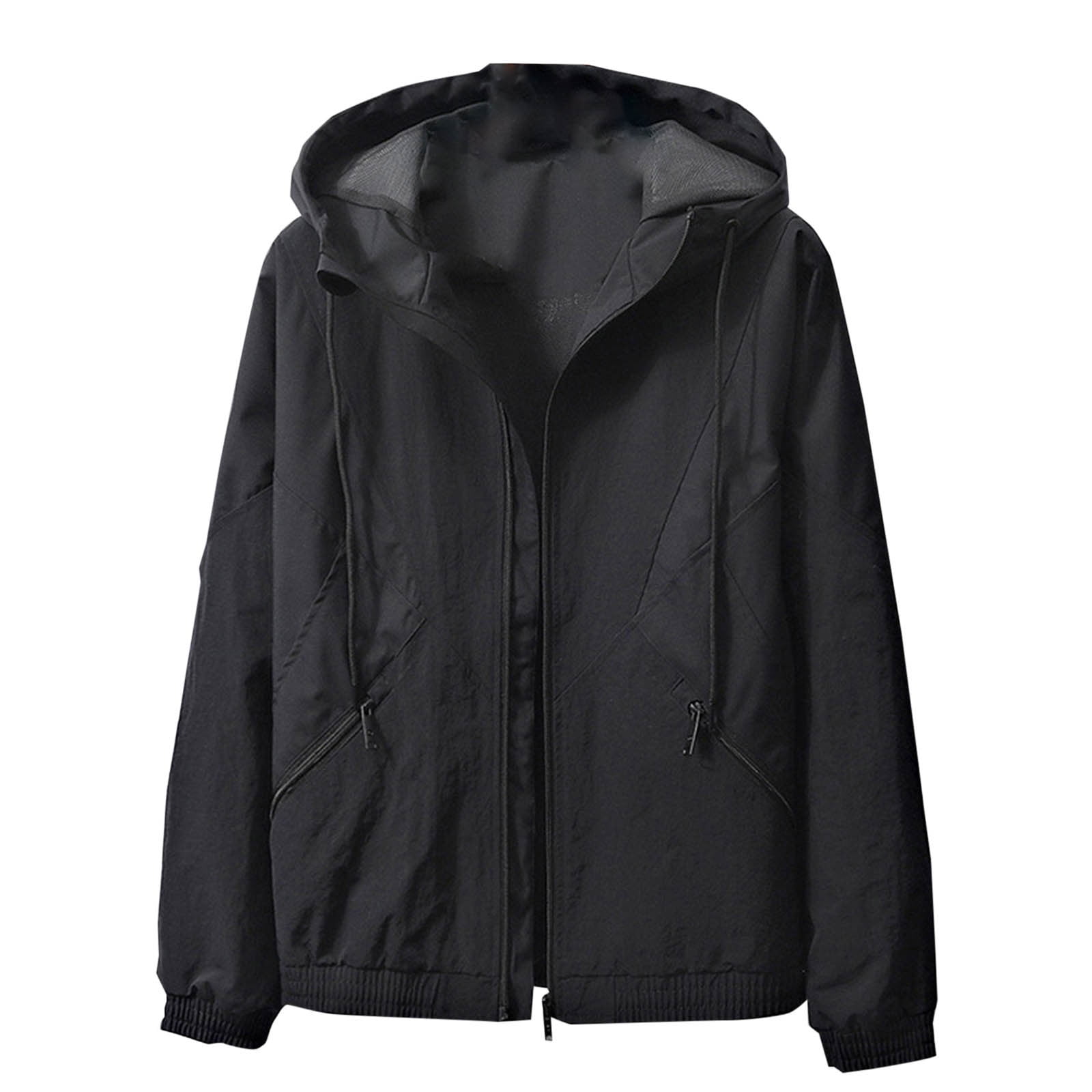 COSFO Casual Jackets for Men Heavyweight Black Zip Up Solid Windbreaker ...