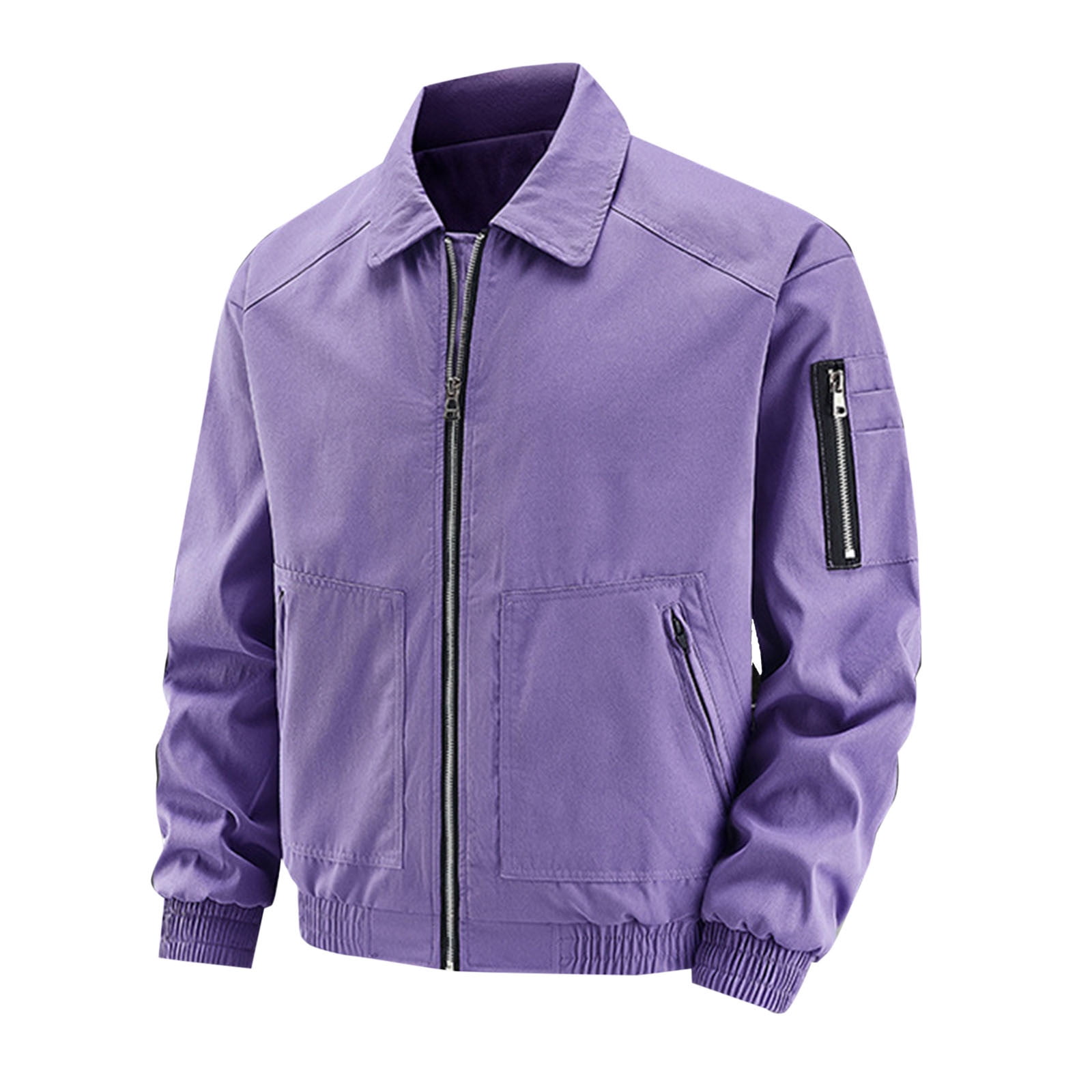 Cosfo Casual Mens Jacket Zip Up Purple Bomber Solid Heavyweight Jacket ...