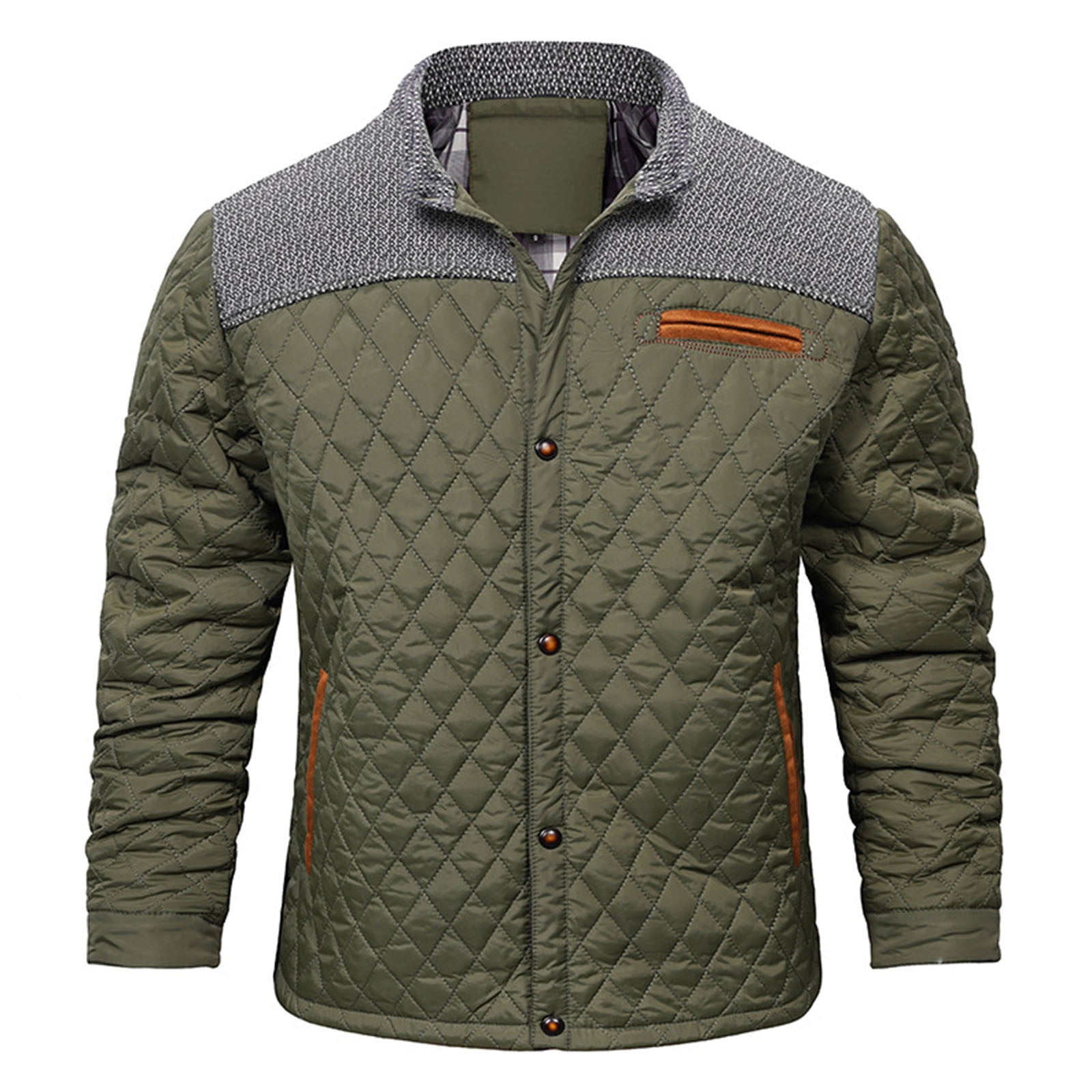 COSFO Colorblock Fall Jackets for Men Green Casual Quilted Button ...