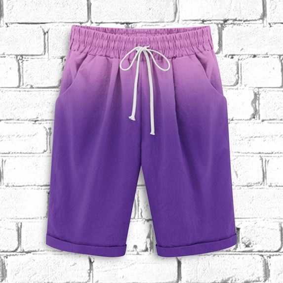 COSFO Drawstring Men Shorts Elastic Waist Gradient Board Purple Casual ...