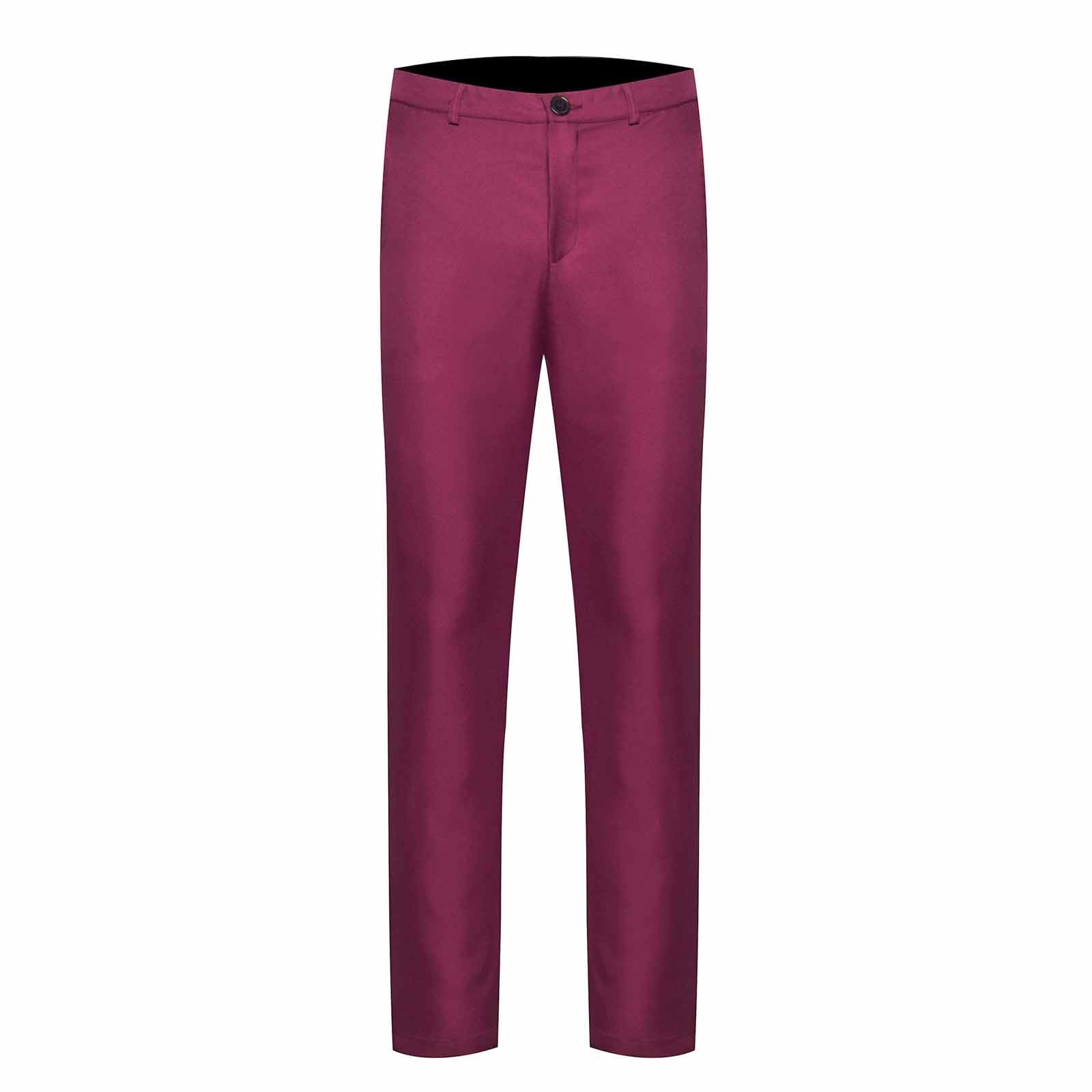 COSFO Flat Front Work Pants for Men Full Red Straight-Leg Casual Clasp ...