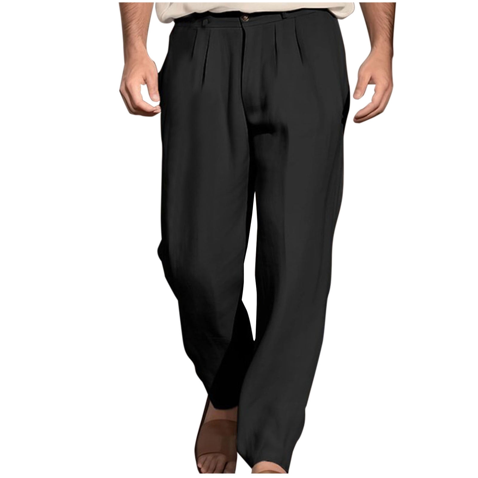 COSFO Full Work Pants for Men Pleated Straight-Leg Black Dressy Solid ...