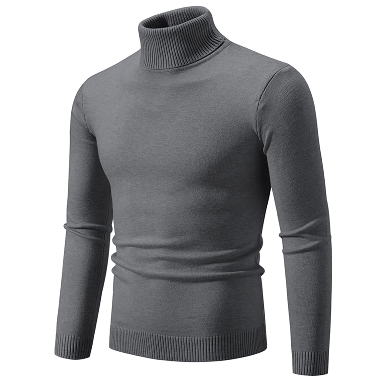 COSFO Gray Mens Sweaters for Cold Weather Solid Long Sleeve Turtleneck ...