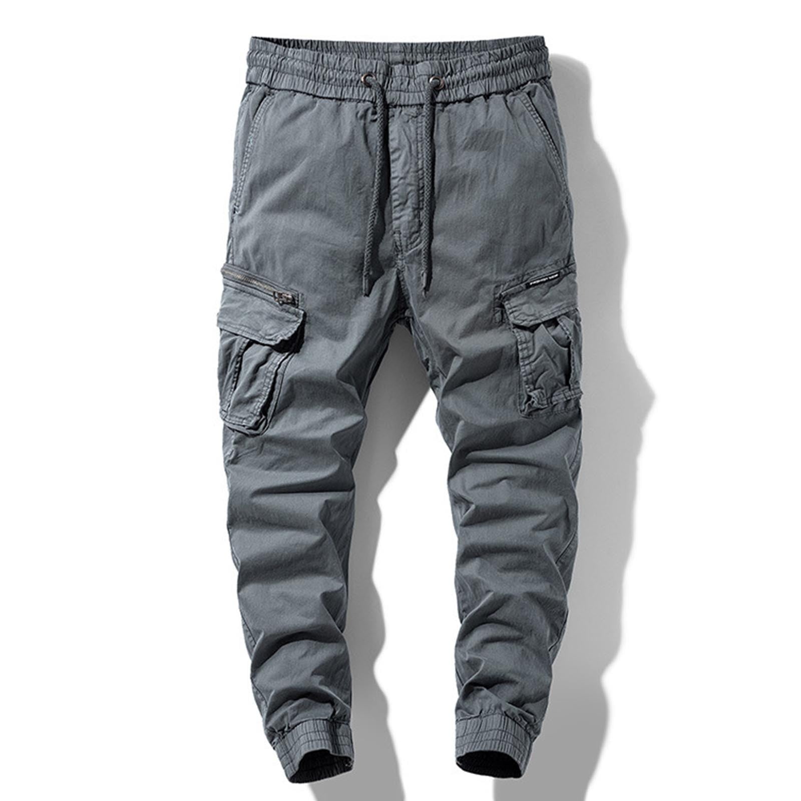 Cosfo Gray Tactical Pants Men Full Carpenter Taper Workwear Solid ...