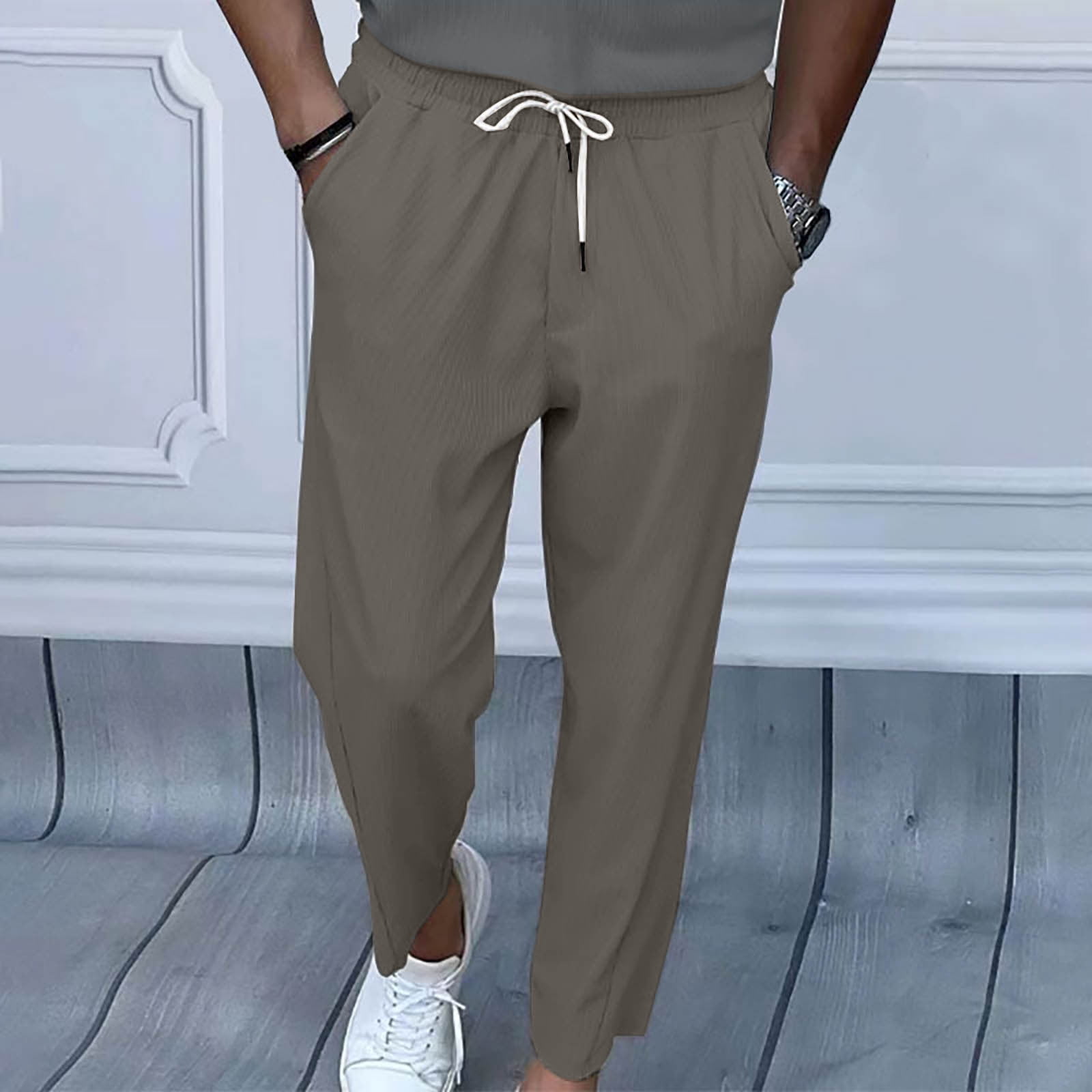 COSFO Gray Tactical Pants for Men Stretch Full Straight-Leg Joggers ...