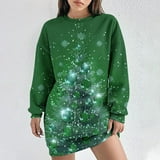 COSFO Long Sleeve Fall Dresses for Women Christmas Green Casual Crew ...
