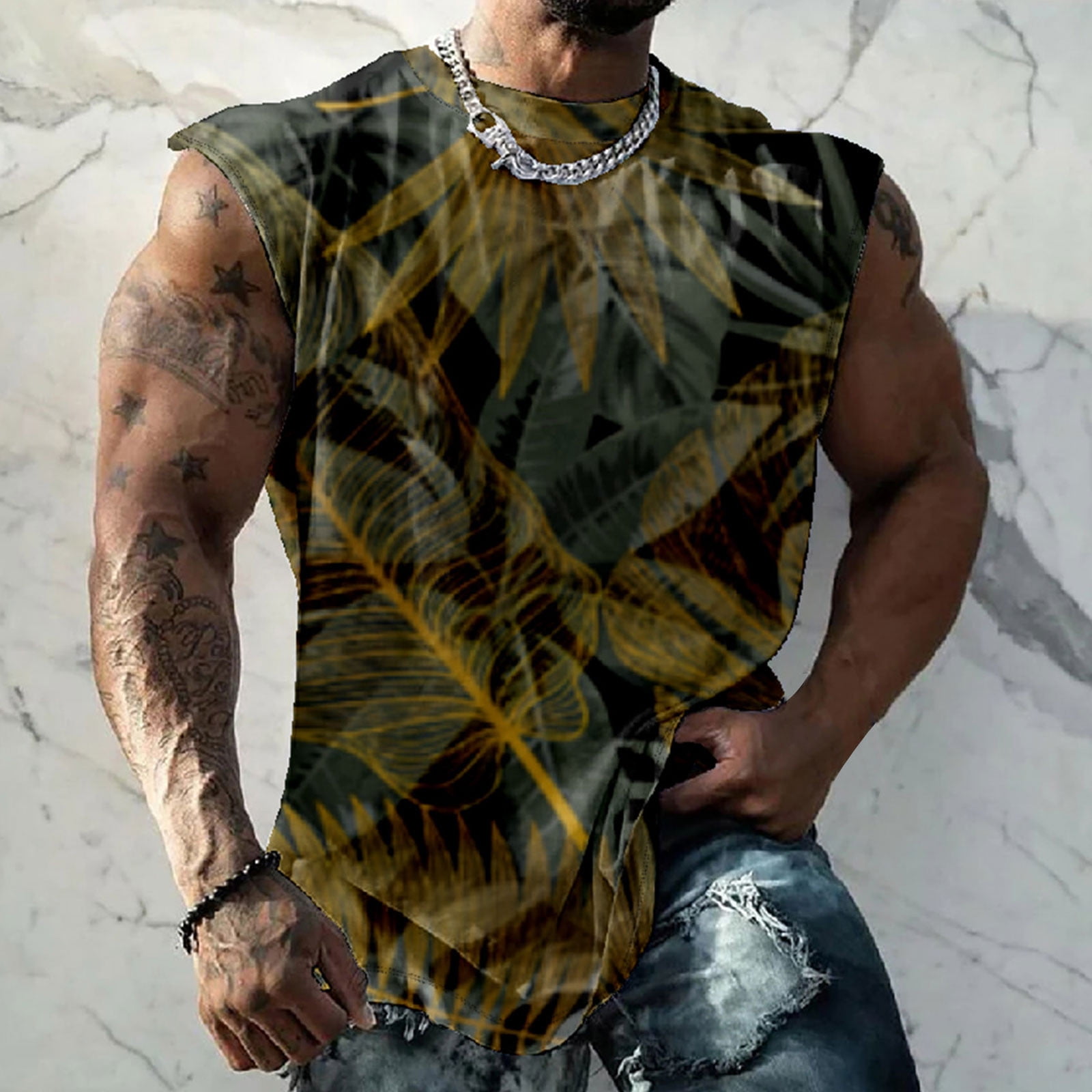 COSFO Muscle Tank Top Men Running Athletic Yellow Shirt Sleeveless ...