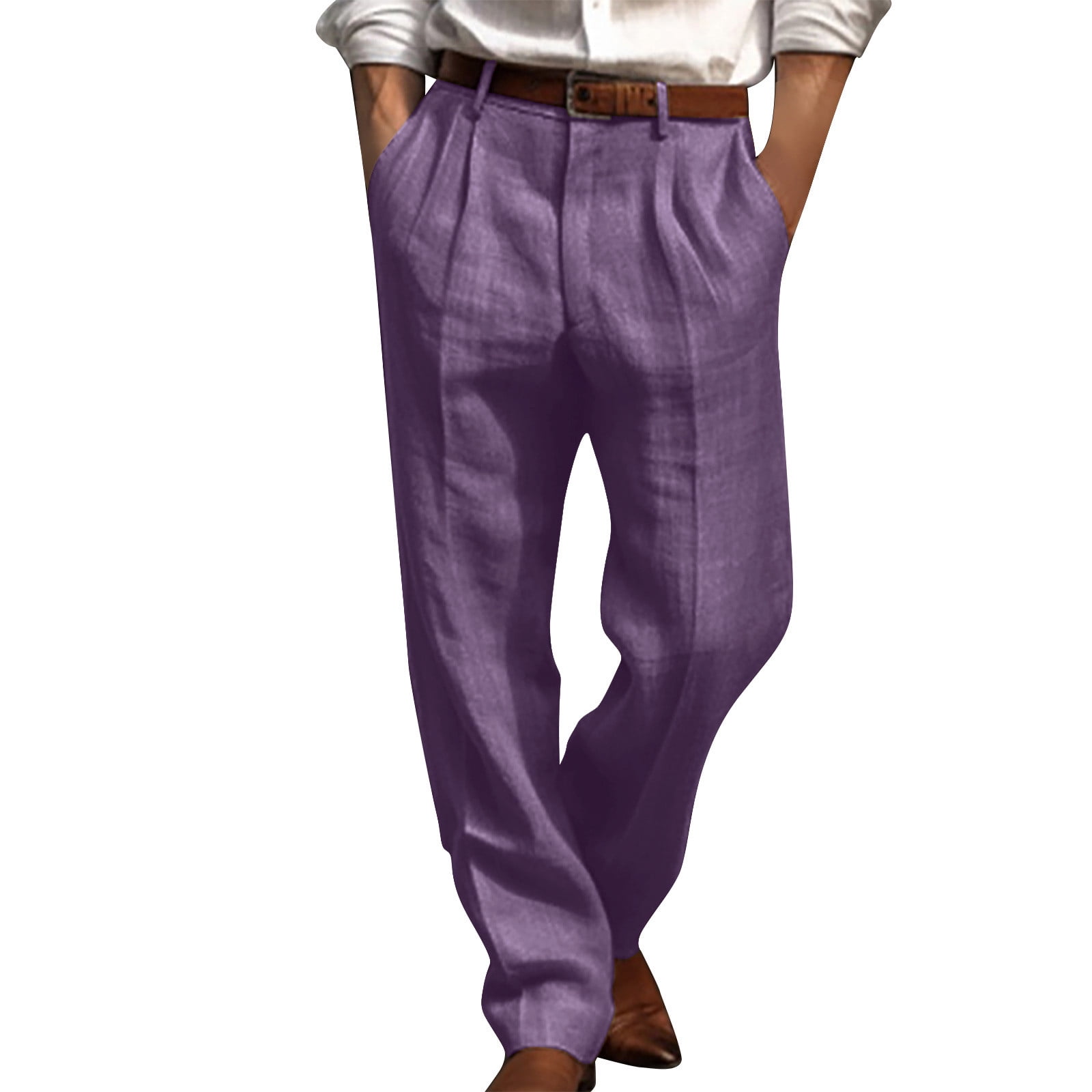 COSFO Purple Business Casual Pants for Men Pleated Full Straight-Leg ...