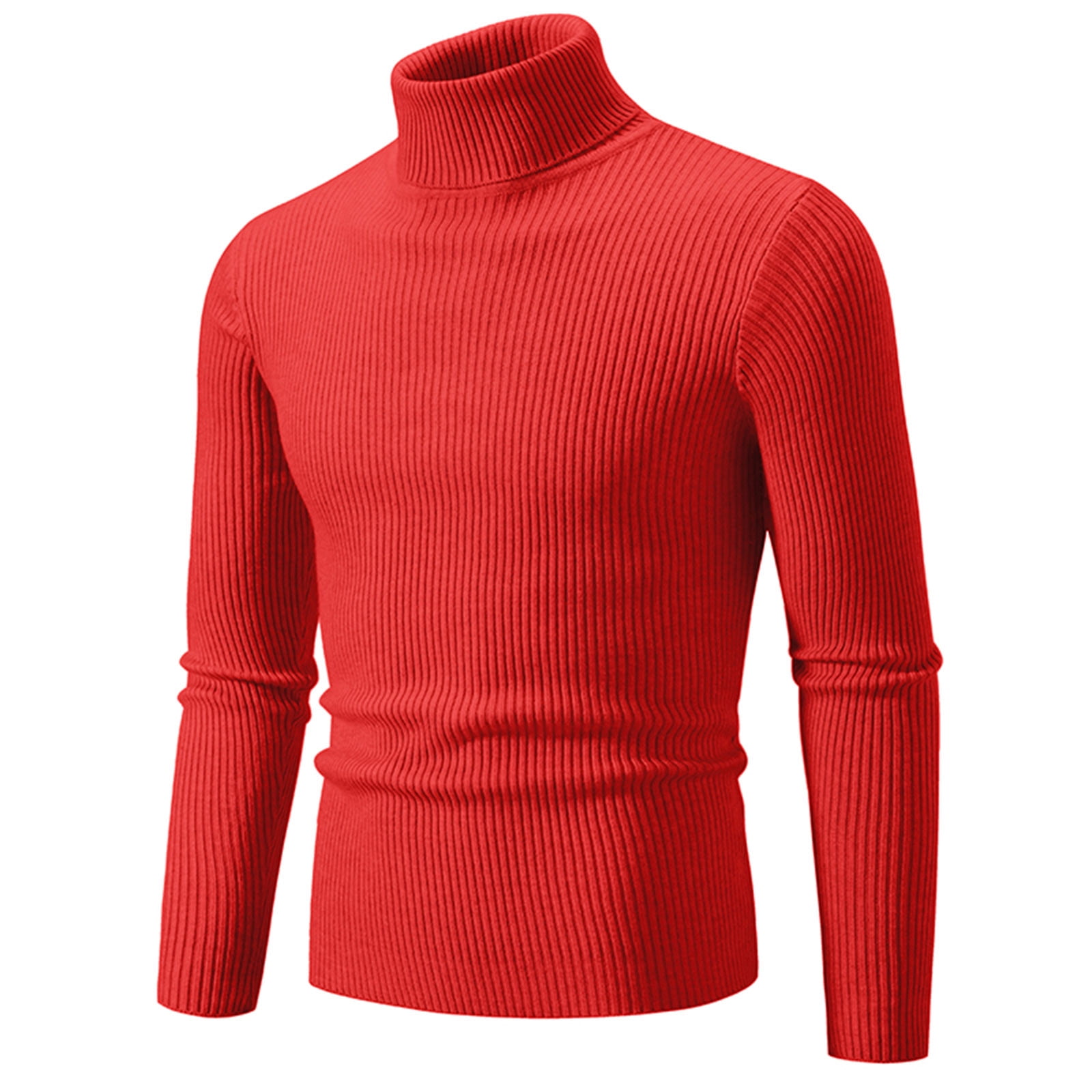 Cosfo Solid Men Sweaters Casual Red Long Sleeve Ribbed Knit Turtleneck ...