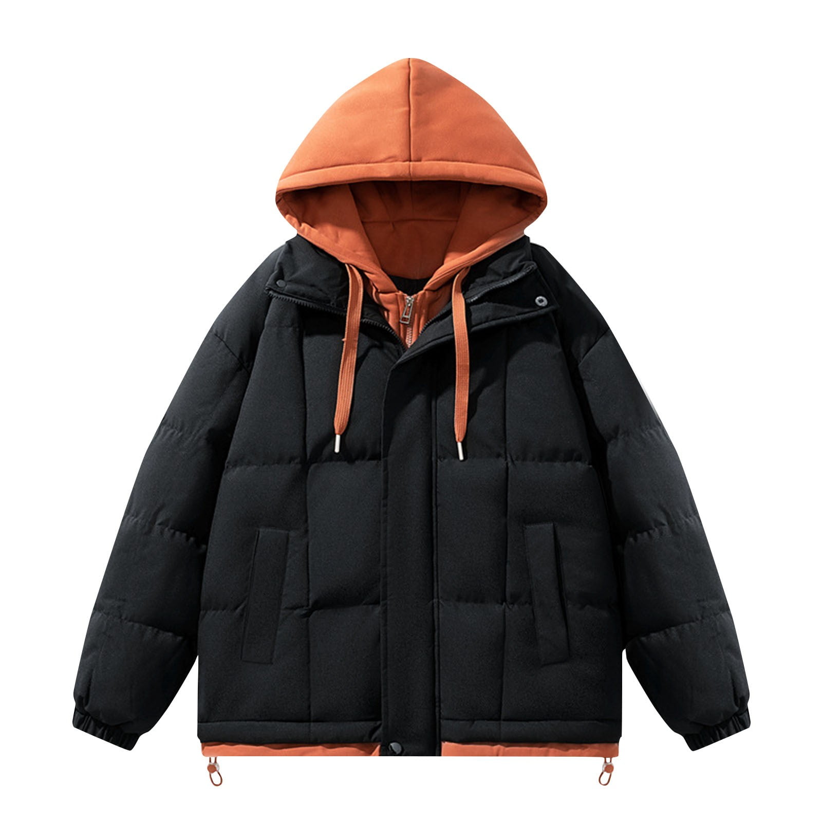 COSFO Zip Up Jacket for Men Puffer Colorblock Casual Black Quilted ...