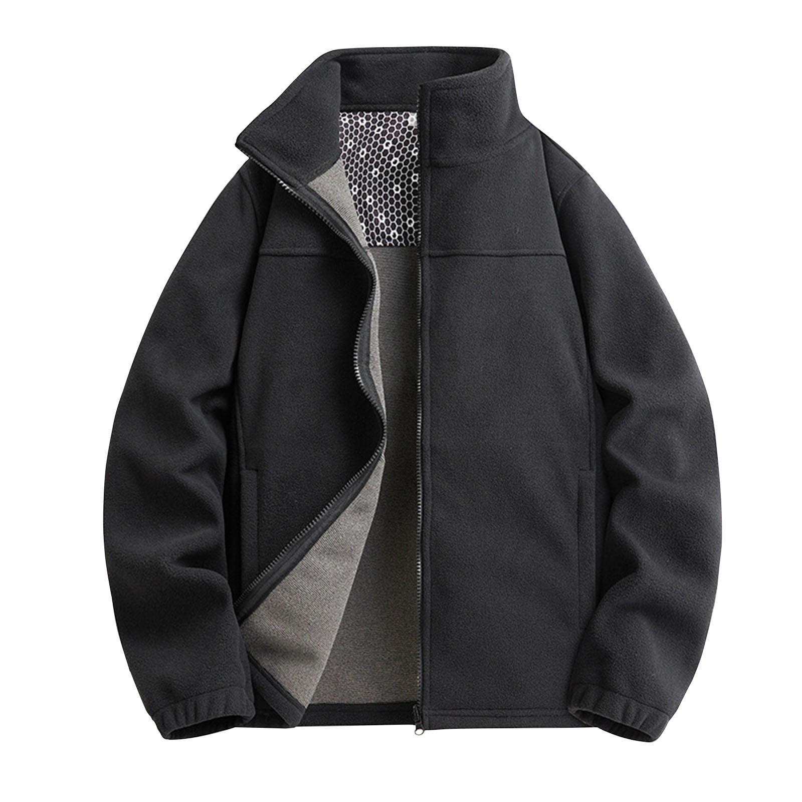 COSFO Zip Up Jackets for Men Solid Bomber Black Casual Heavyweight ...