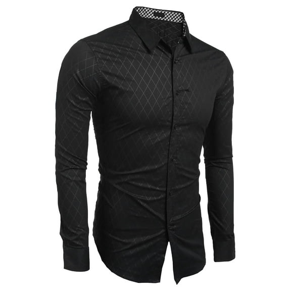 cfhntfmh Men's Slim Fit Dress Shirt Stretch Muscle Long Sleeve Button ...