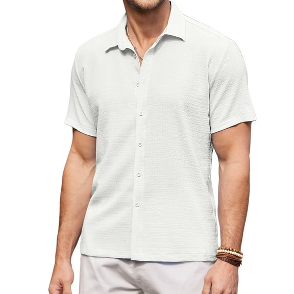 Rvwovn Men's Casual Button Down Shirt, Short Sleeve Textured ...