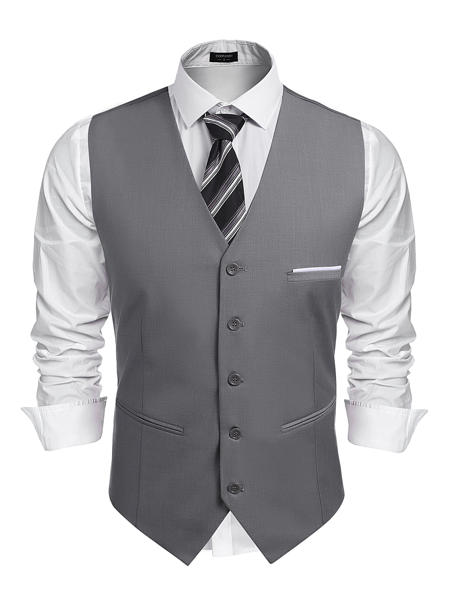 Coshow Men's Suit Vests V-neck Sleeveless Slim Fit Jacket Formal ...