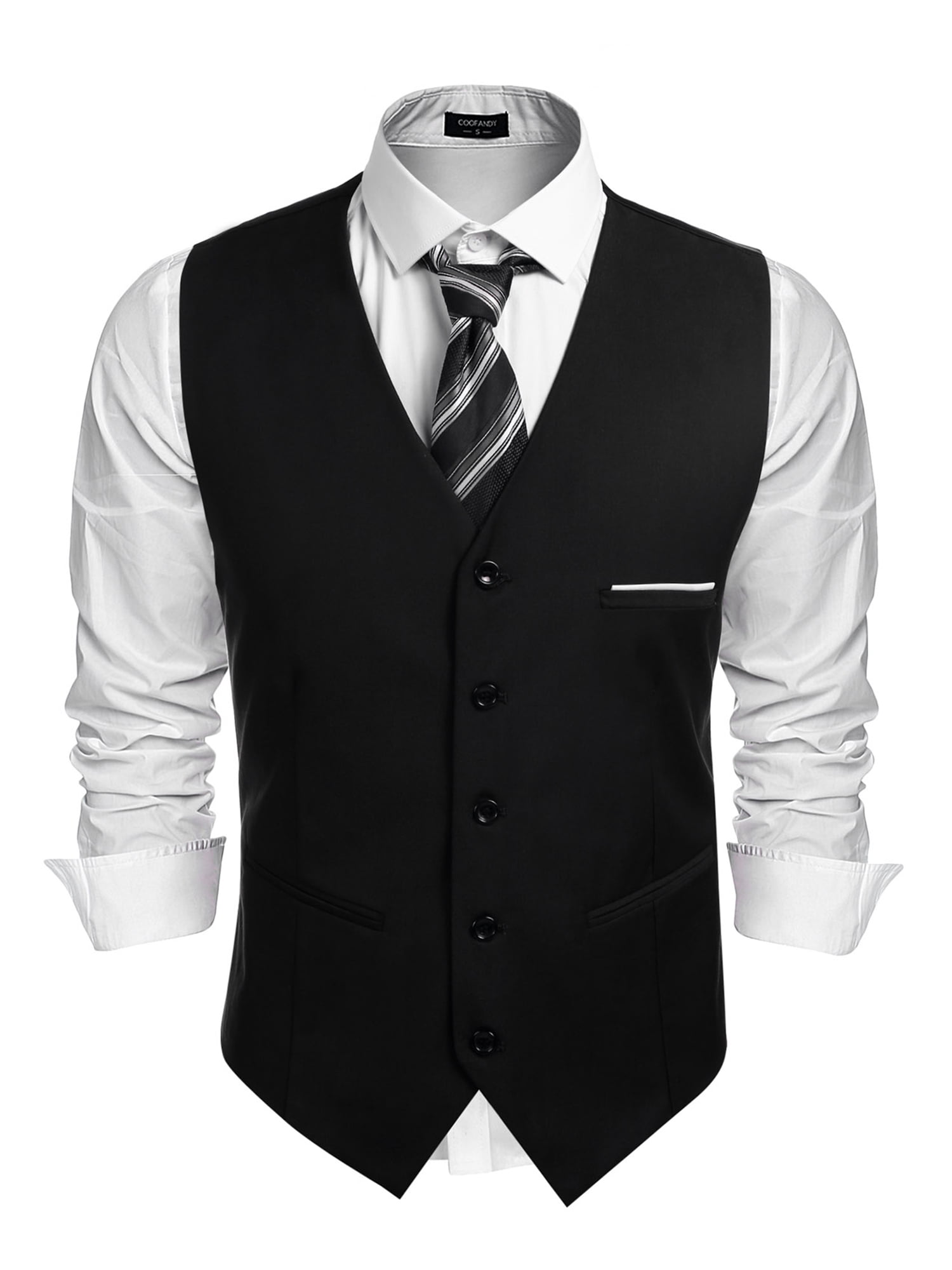Coshow Men's Suit Vests V-neck Sleeveless Slim Fit Jacket Formal ...