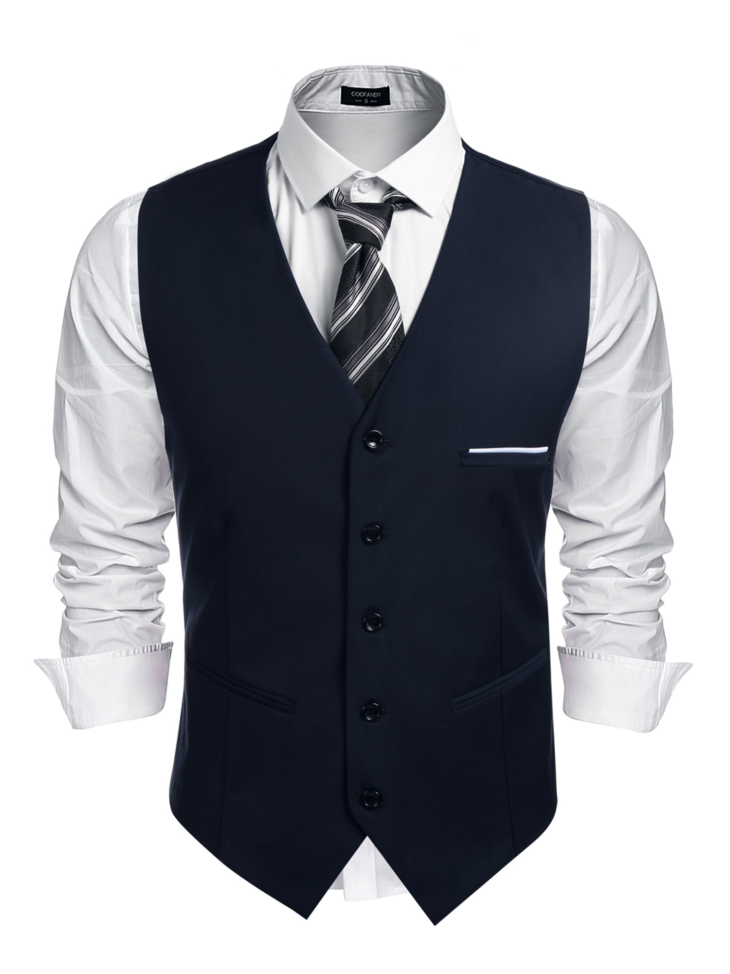 Coshow Men's Suit Vests V-neck Sleeveless Slim Fit Jacket Formal ...
