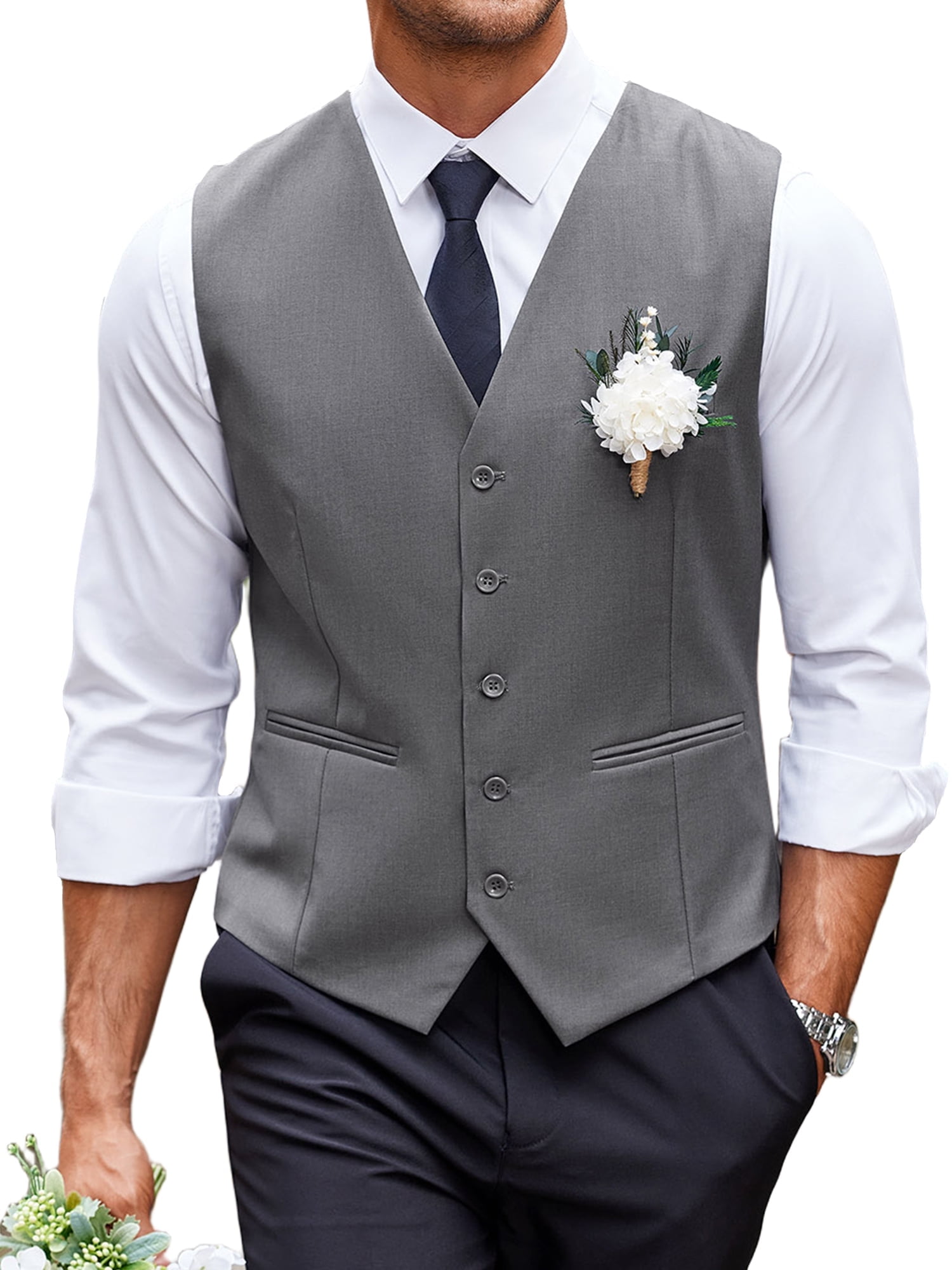 Coshow Men's Suit Vest Slim Fit Formal Business Waistcoat with Pocket ...