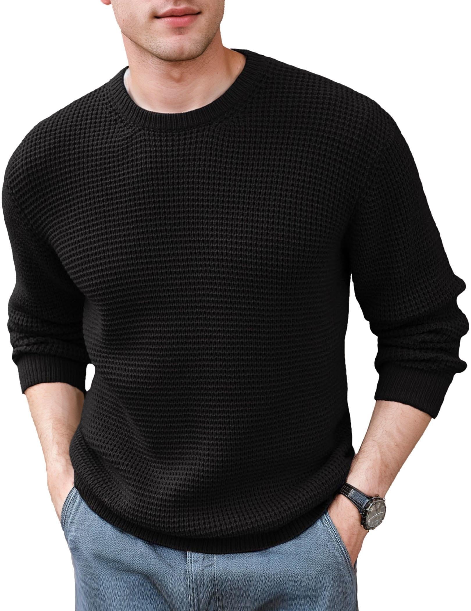 Coshow Mens Crewneck Pullover Sweater Waffle Textured Long Sleeve ...