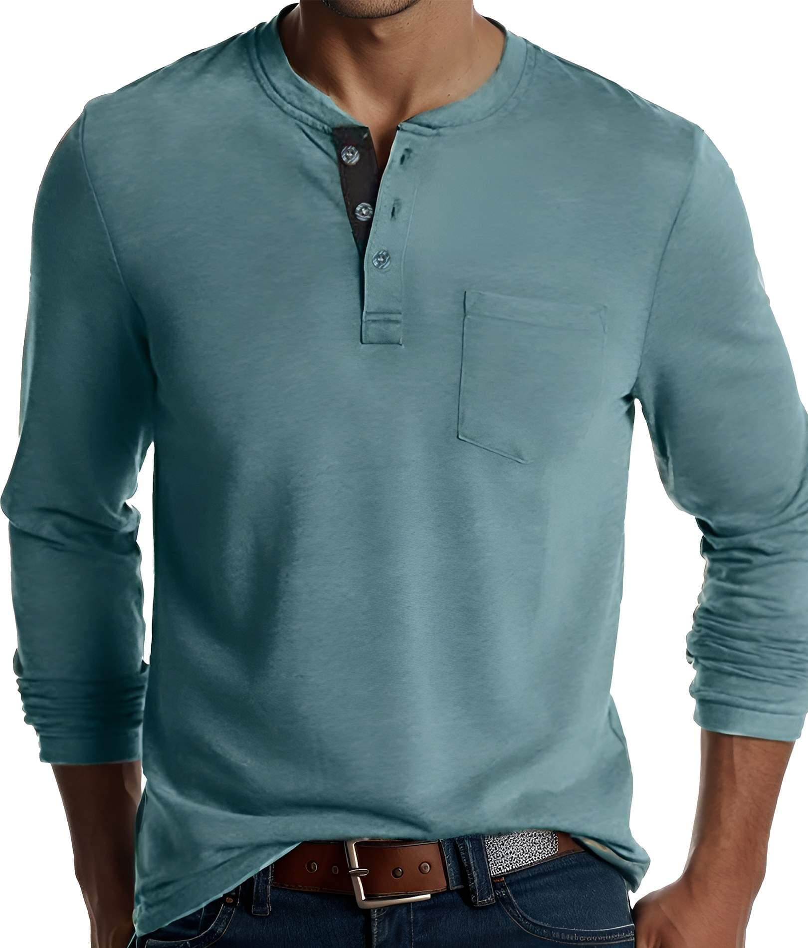 Coshow Mens Fashion Henley Shirts Long Sleeve Button T-Shirt Basic ...