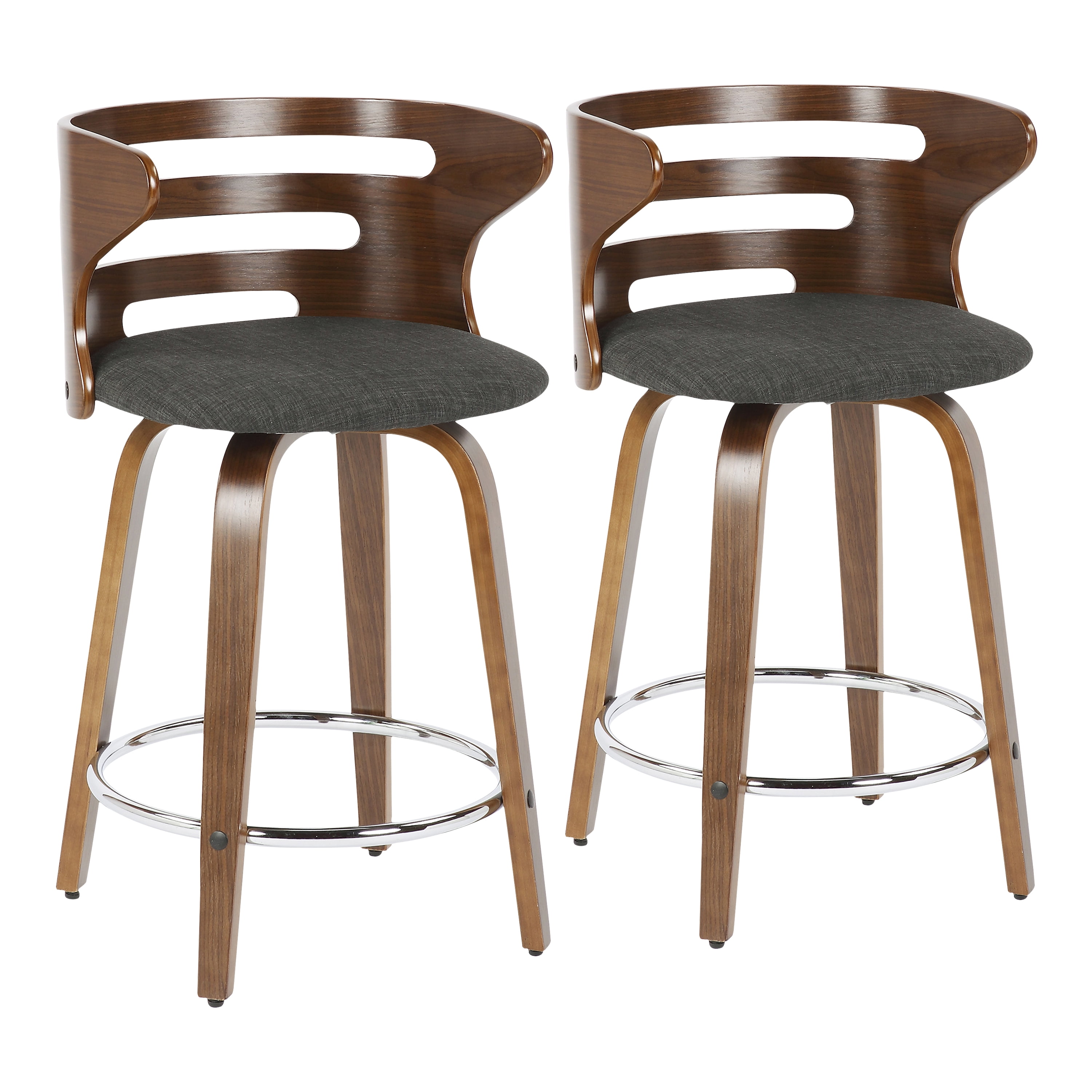 Cosini Mid-Century Swivel Counter Stools (Set of 2) - Walnut Wood ...
