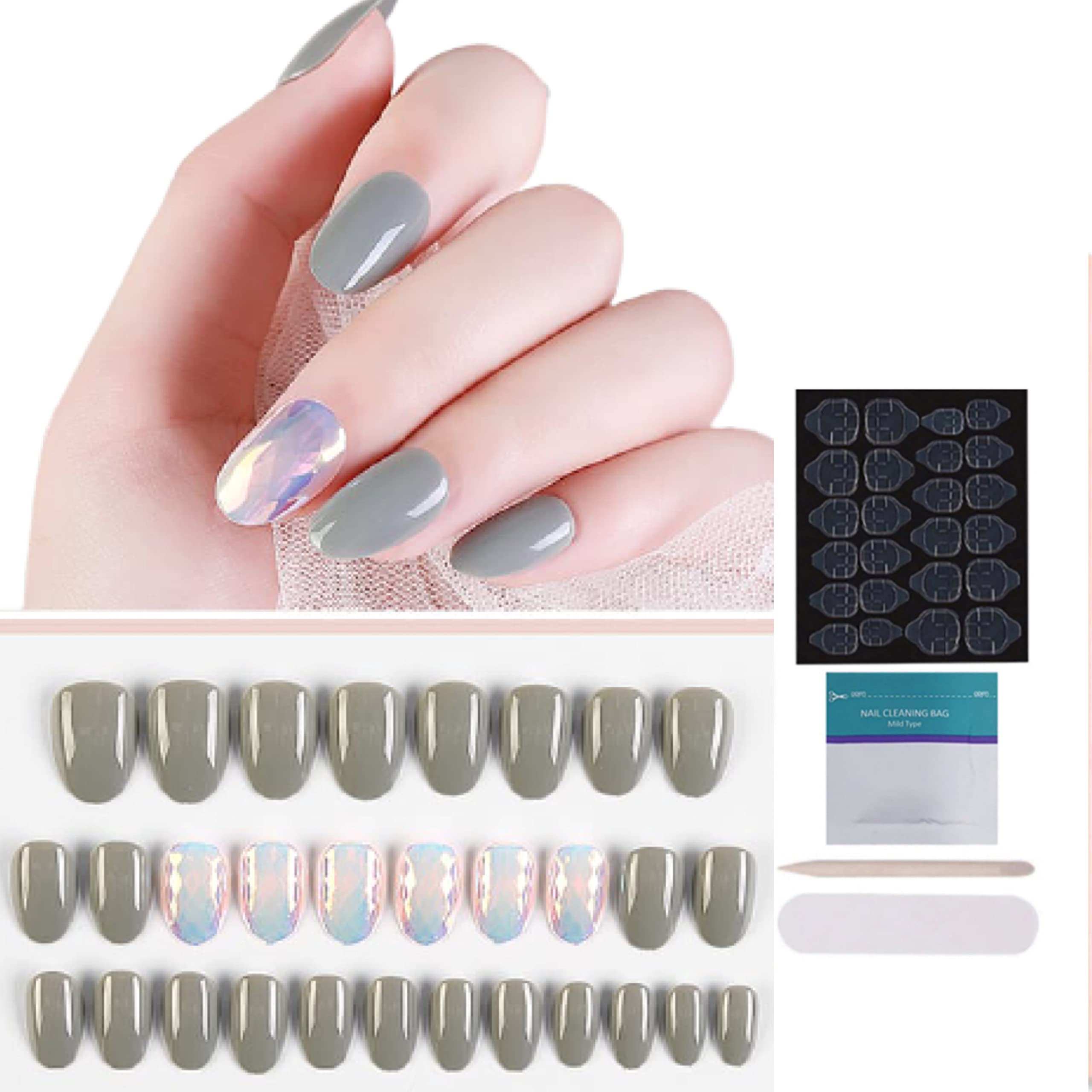 Coslifestore- Press On Nails - 24 Reusable Gel Chrome Nail Extensions ...