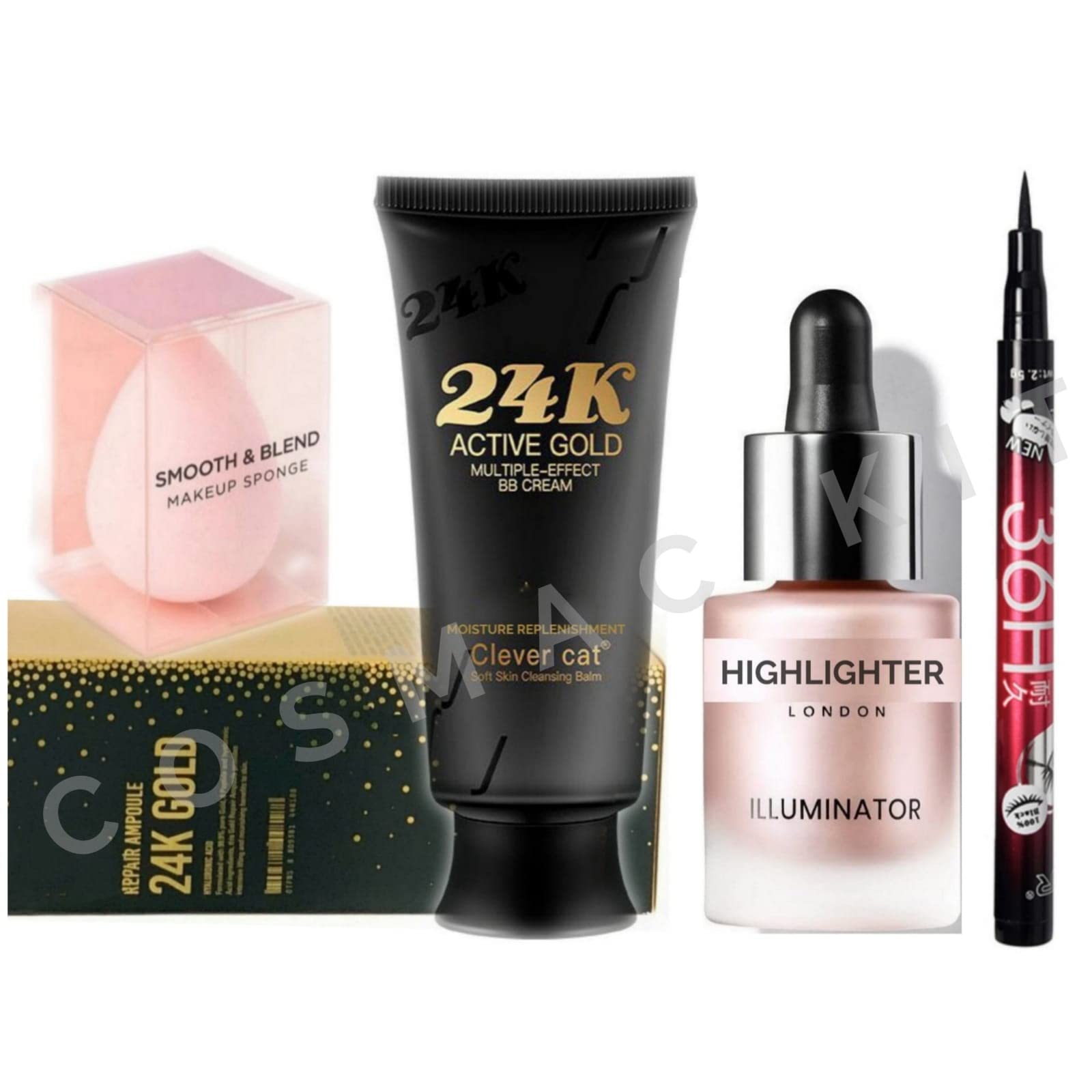 Cosmac Professional 24K Active Gold Bb Cream, Highlighter, Blender ...