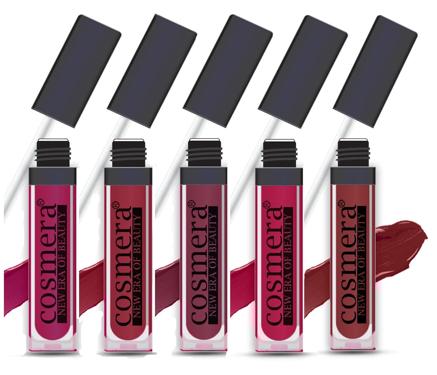 Cosmera Liquid Lipstick Set of 5 Bold Highly Pigmented Colors with a ...