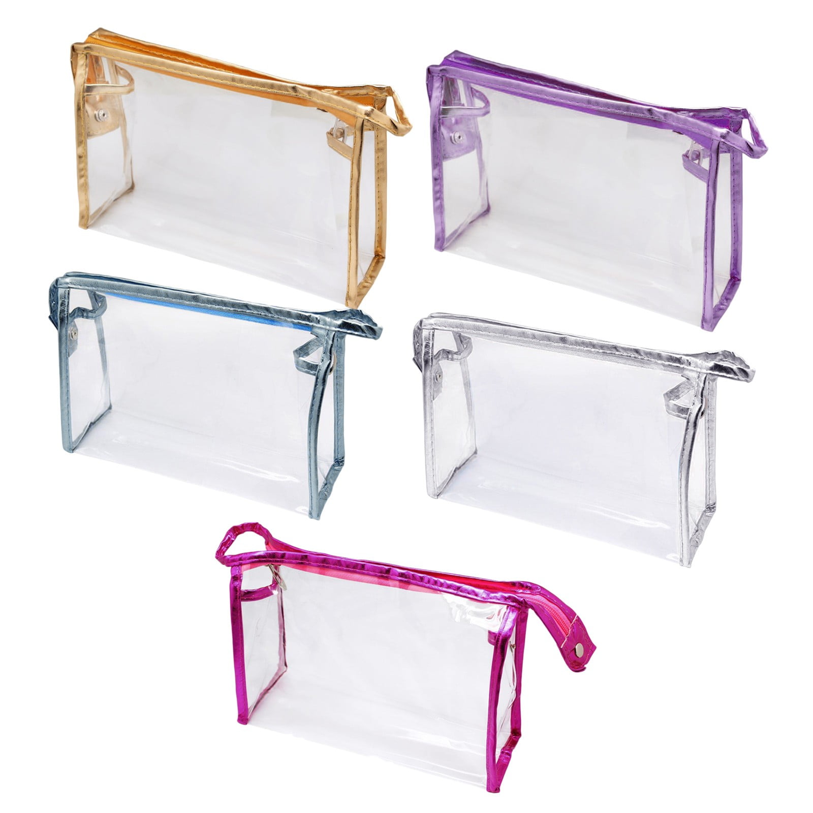 Cosmetic Bag - 5PC Transparent Zip Makeup Pouch for Travel and ...