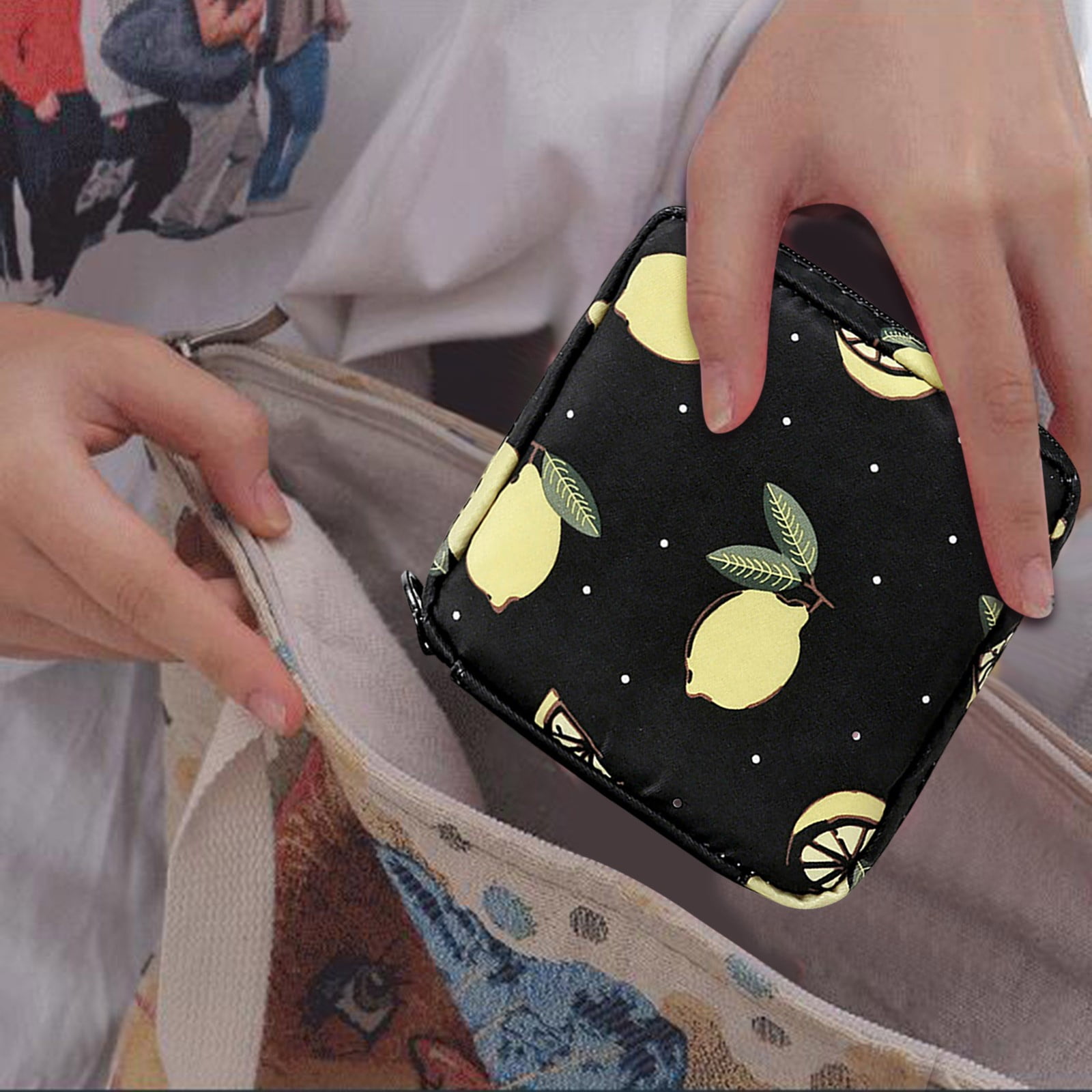 Large Capacity Cute Printed Makeup Bag - Portable Sanitary Napkin ...