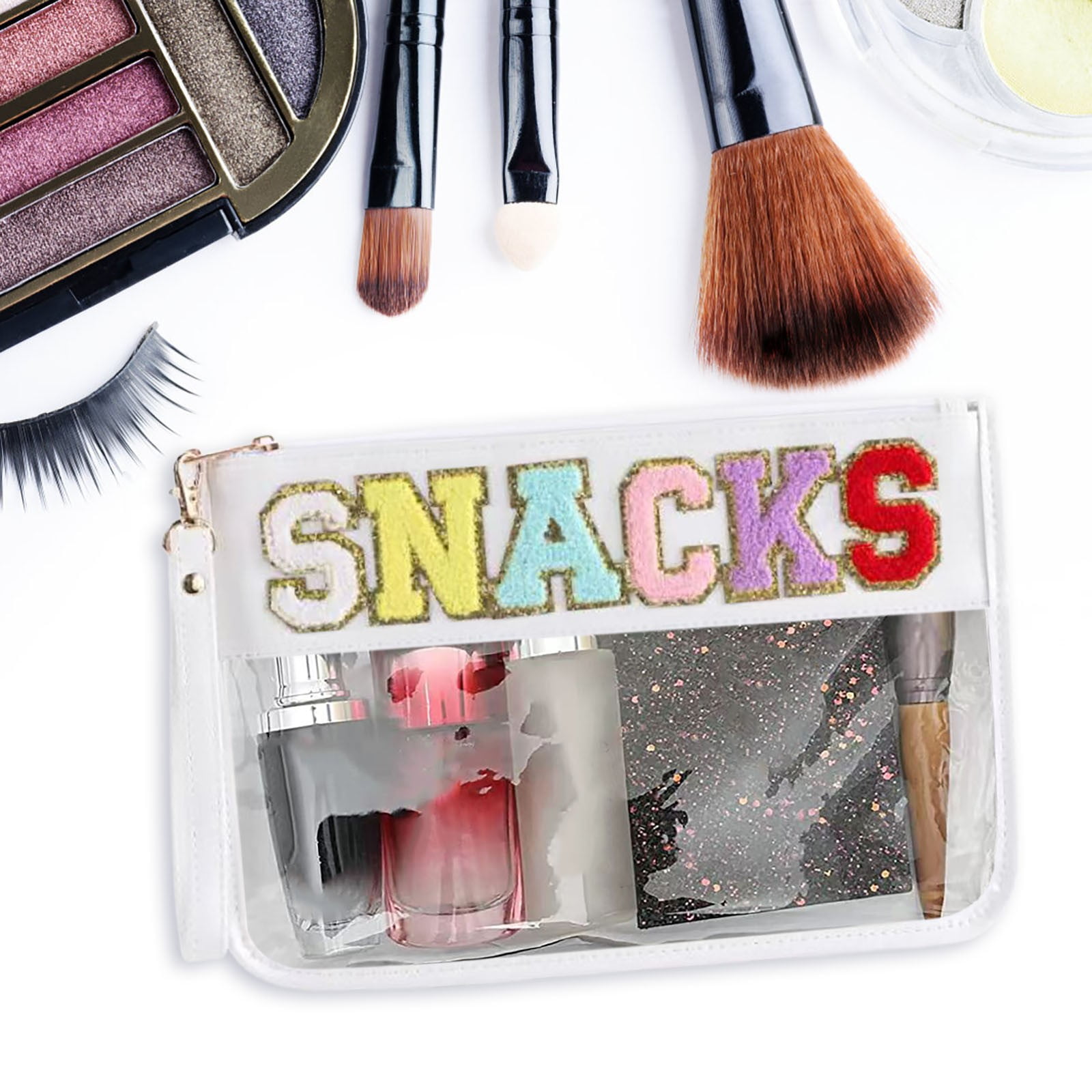 Cosmetic Bag Zipper Pouch With Embroidered Letters Handy Makeup Storage ...