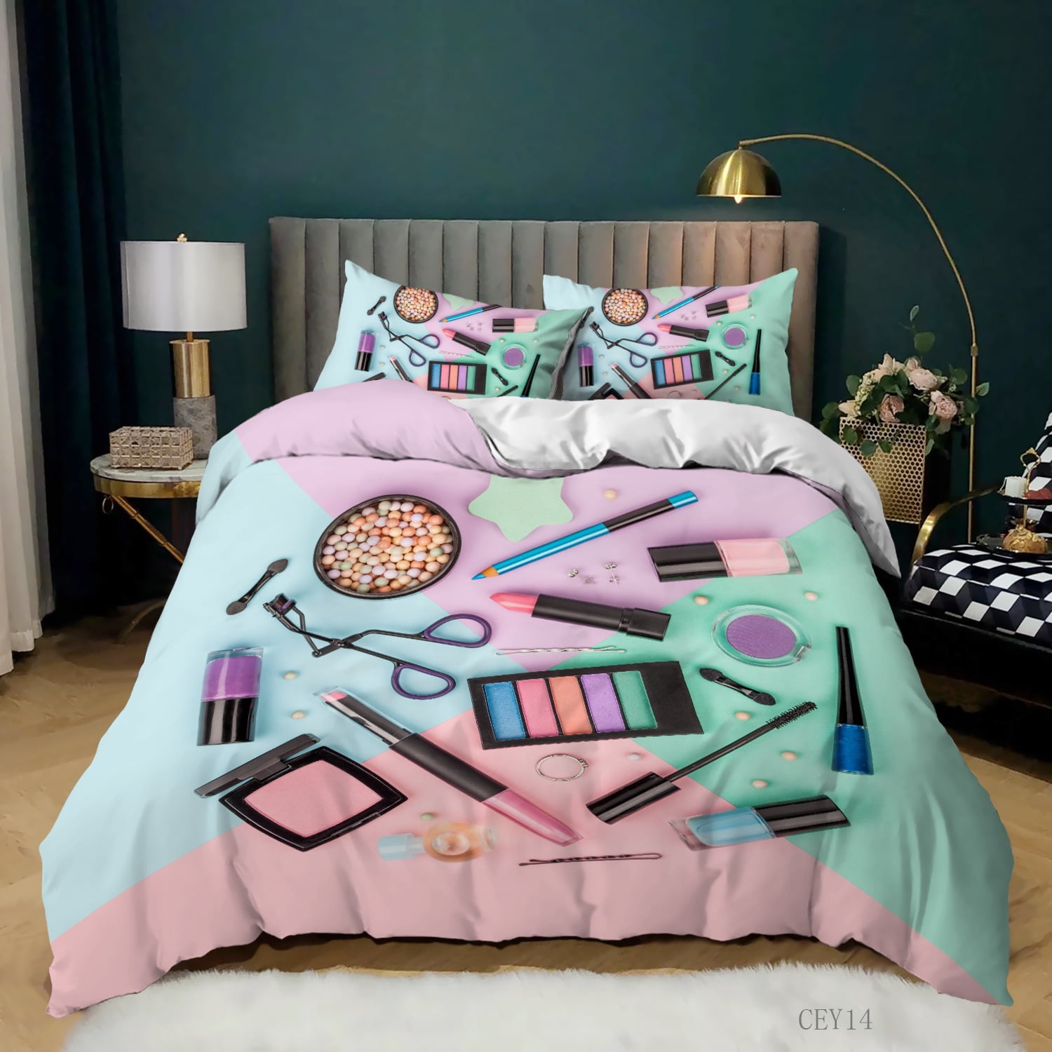 Cosmetic Duvet Cover Set King Size Makeup Theme Bedding Set Lipstick ...