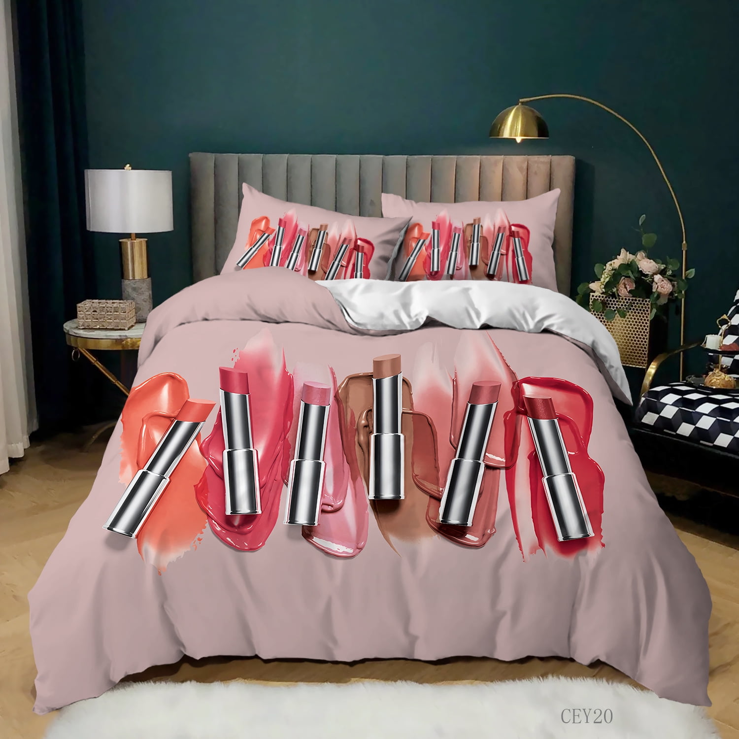 Cosmetic Duvet Cover Set King Size Makeup Theme Bedding Set Lipstick ...