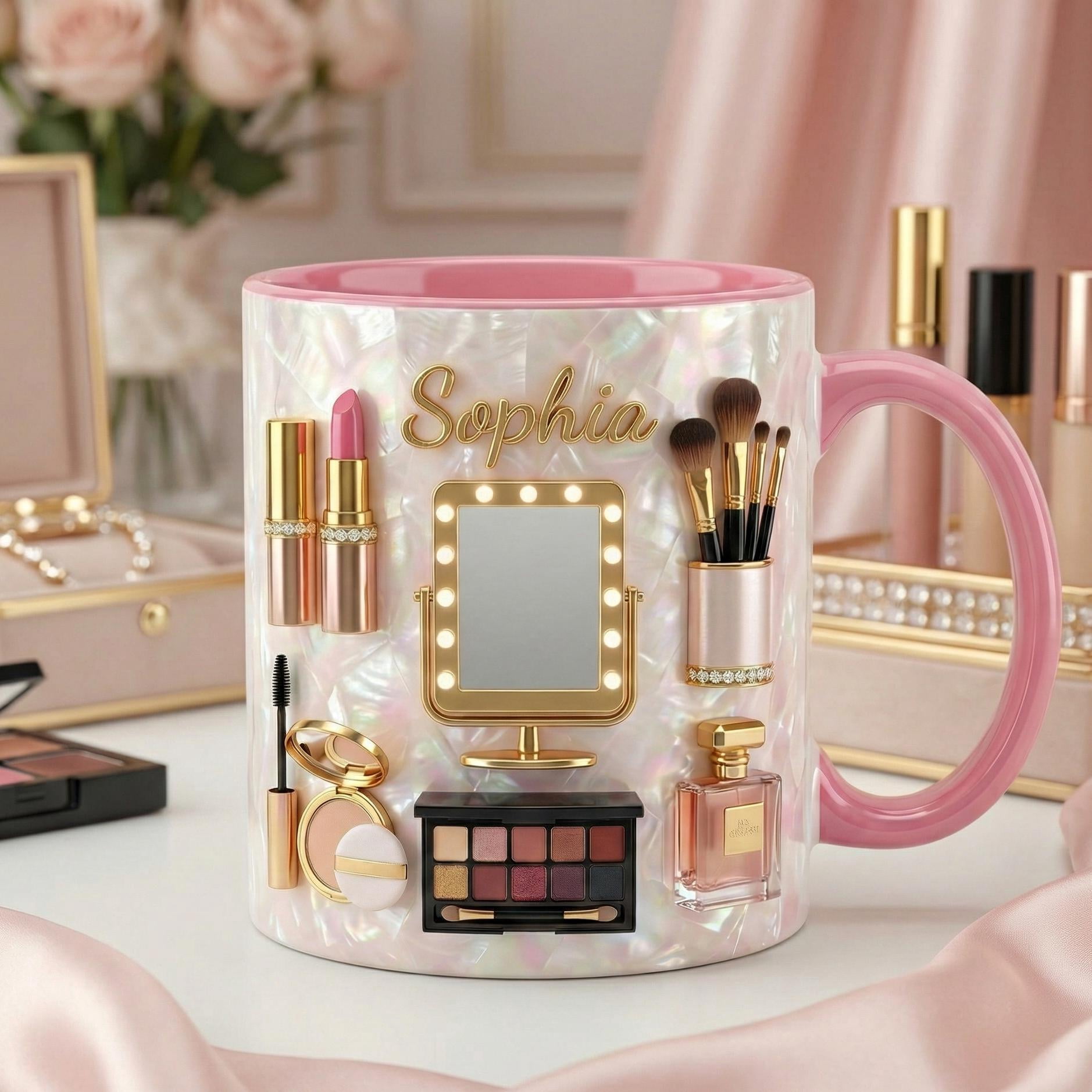 Cosmetic Makeup Artist Accent Mug, Custom Name Beauty Lover Coffee Cups ...