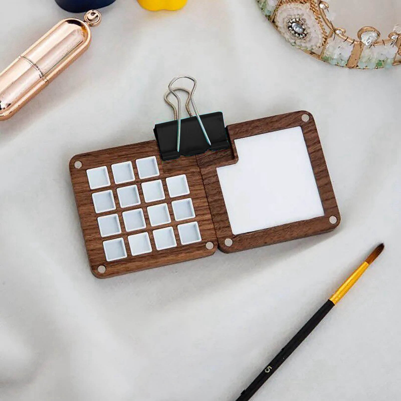 Cosmetic Mini Black Walnut Handmade Feng Shui Color Paint 15 Empty ...