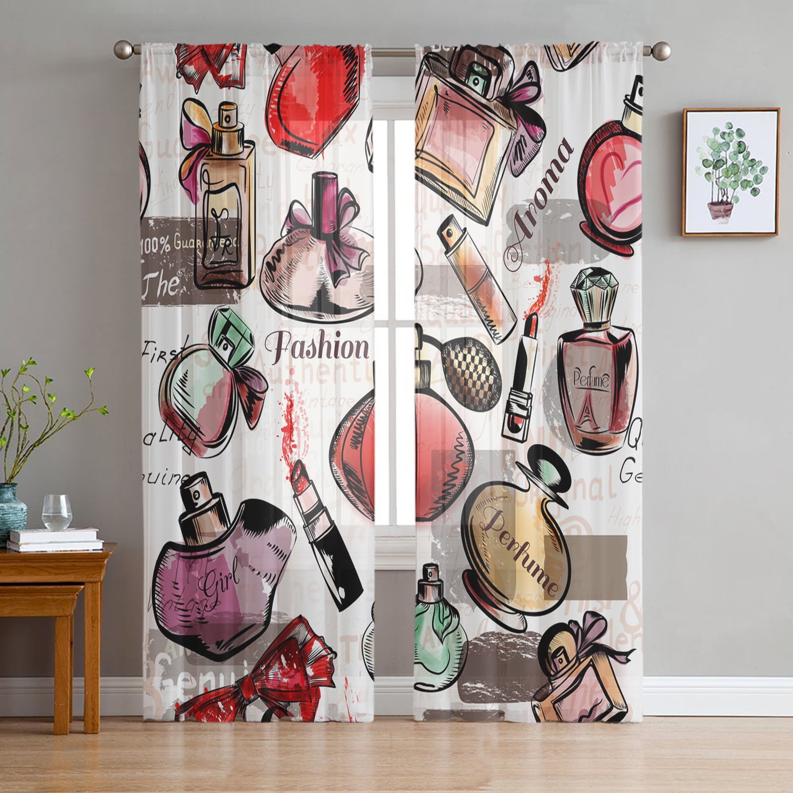 Cosmetic Perfume Lipstick Moisturizer Sheer Curtains for Living Room ...